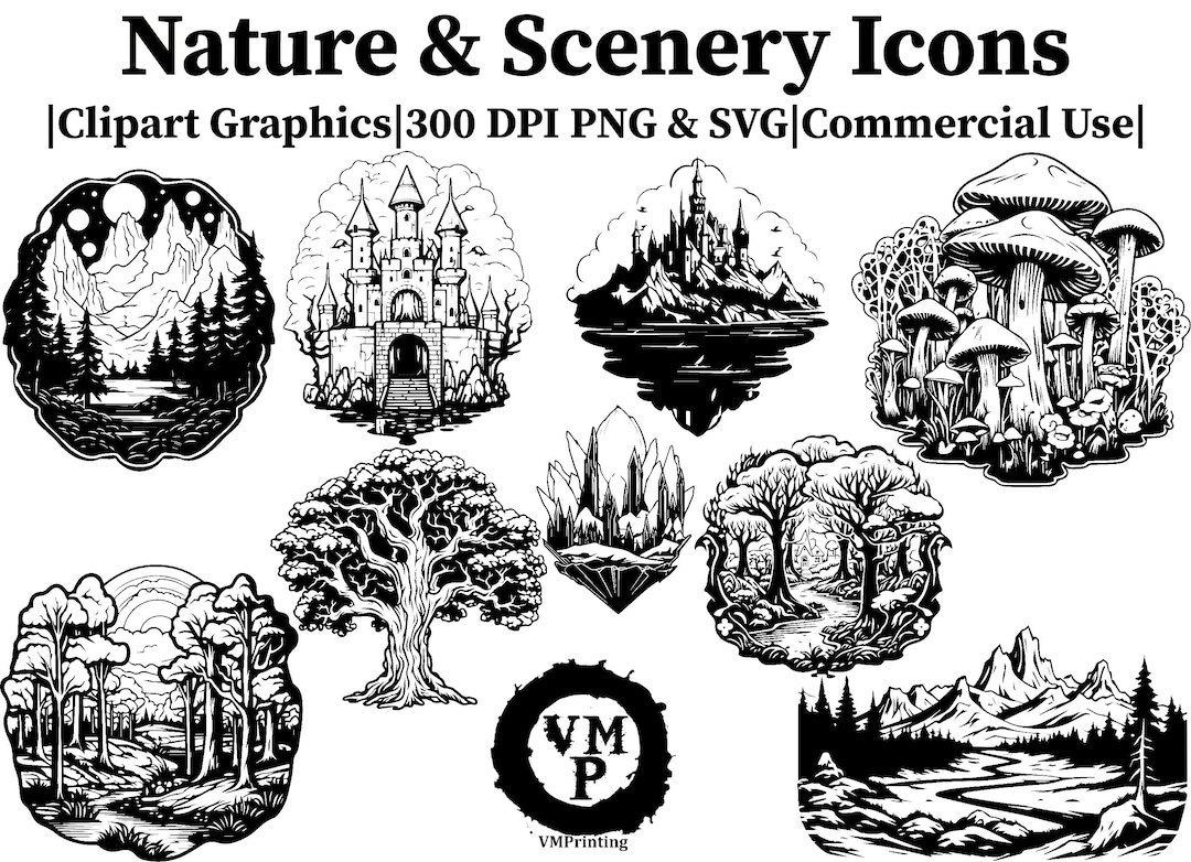 SVG & PNG - Set of 228 Nature and Scenery Icons Bundle - Mountains ...
