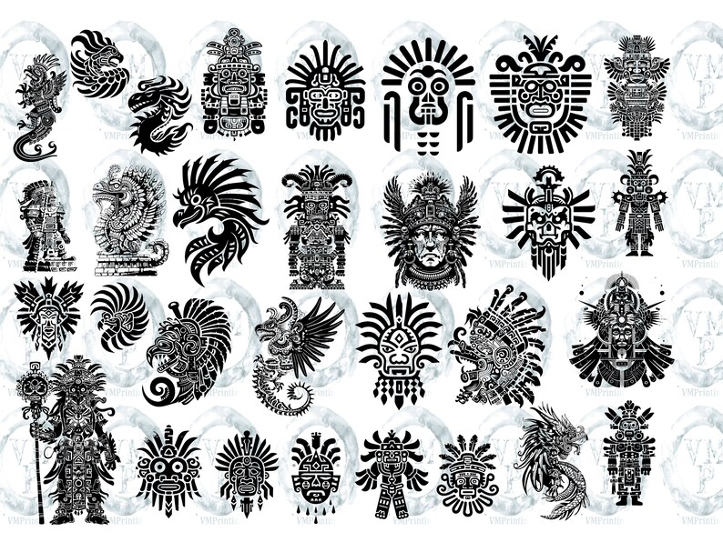 Aztec Gods Icon Bundle – SVG, PNG Clipart Graphics for Commercial Use ...