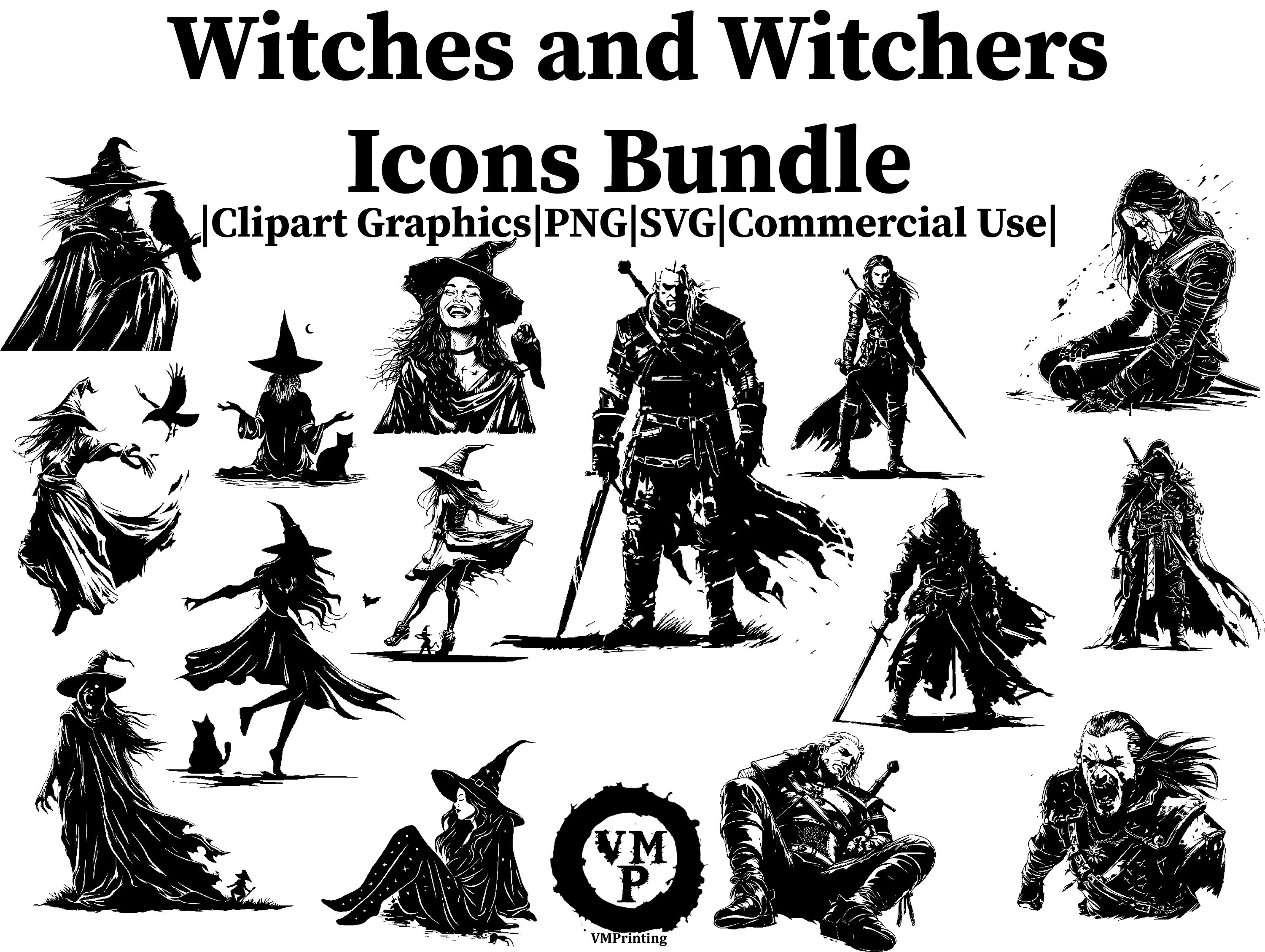SVG & PNG Set of 218 Witches, Witch Hunters, and Witchers Icons Bundle ...