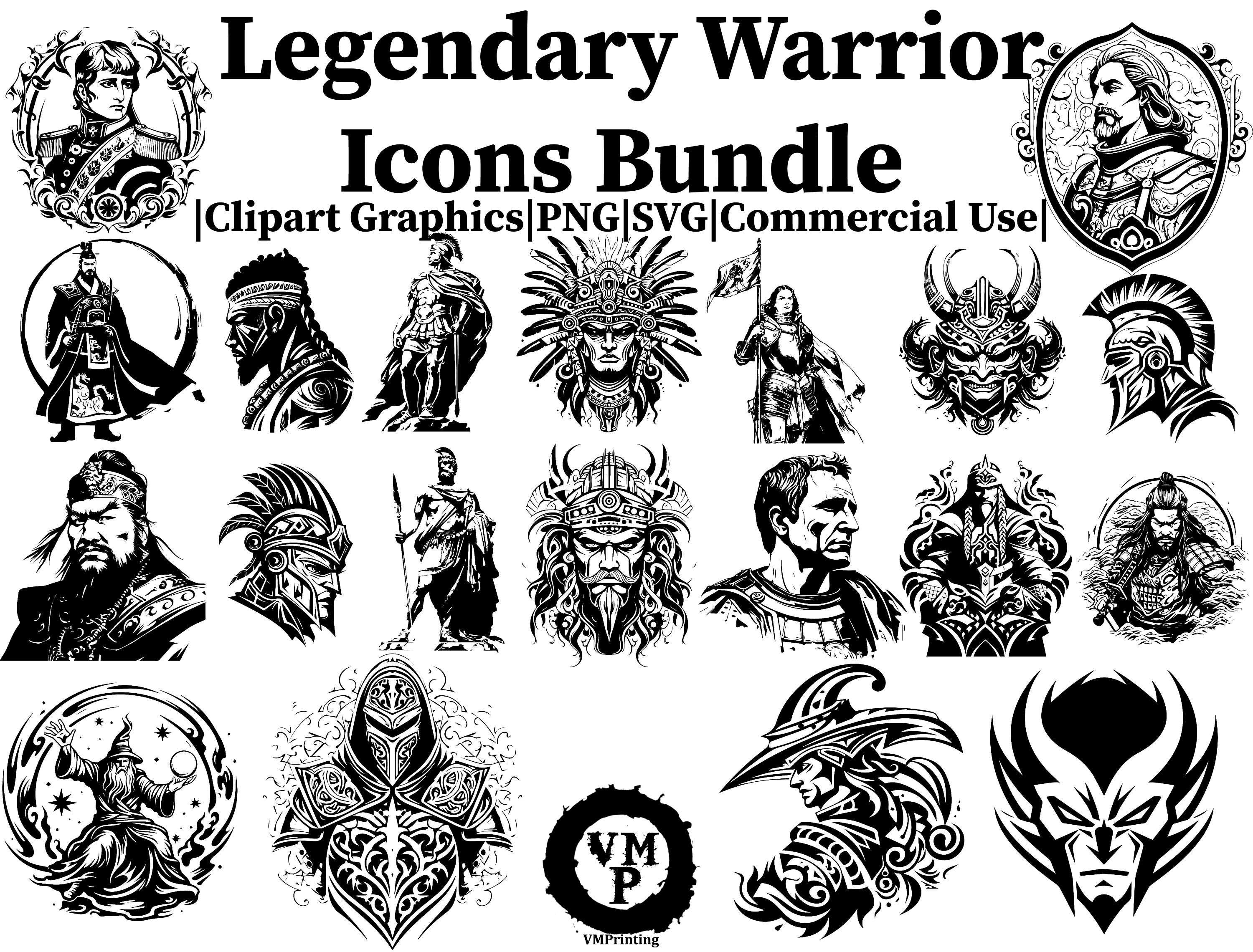 SVG & PNG Set of 155 Legendary Warrior Icons Bundle Alexander, Genghis ...