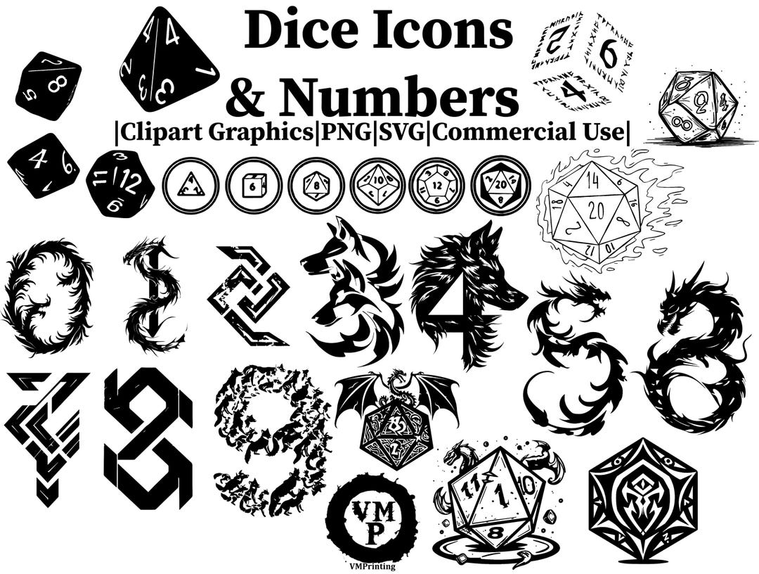SVG & PNG - Set of 136 Dungeons and Dragons Dice Icons and Numbers - 0 ...