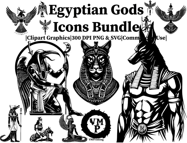 SVG & PNG Set of 107 Egyptian Gods Icons Bundle-mythology-anubis ...