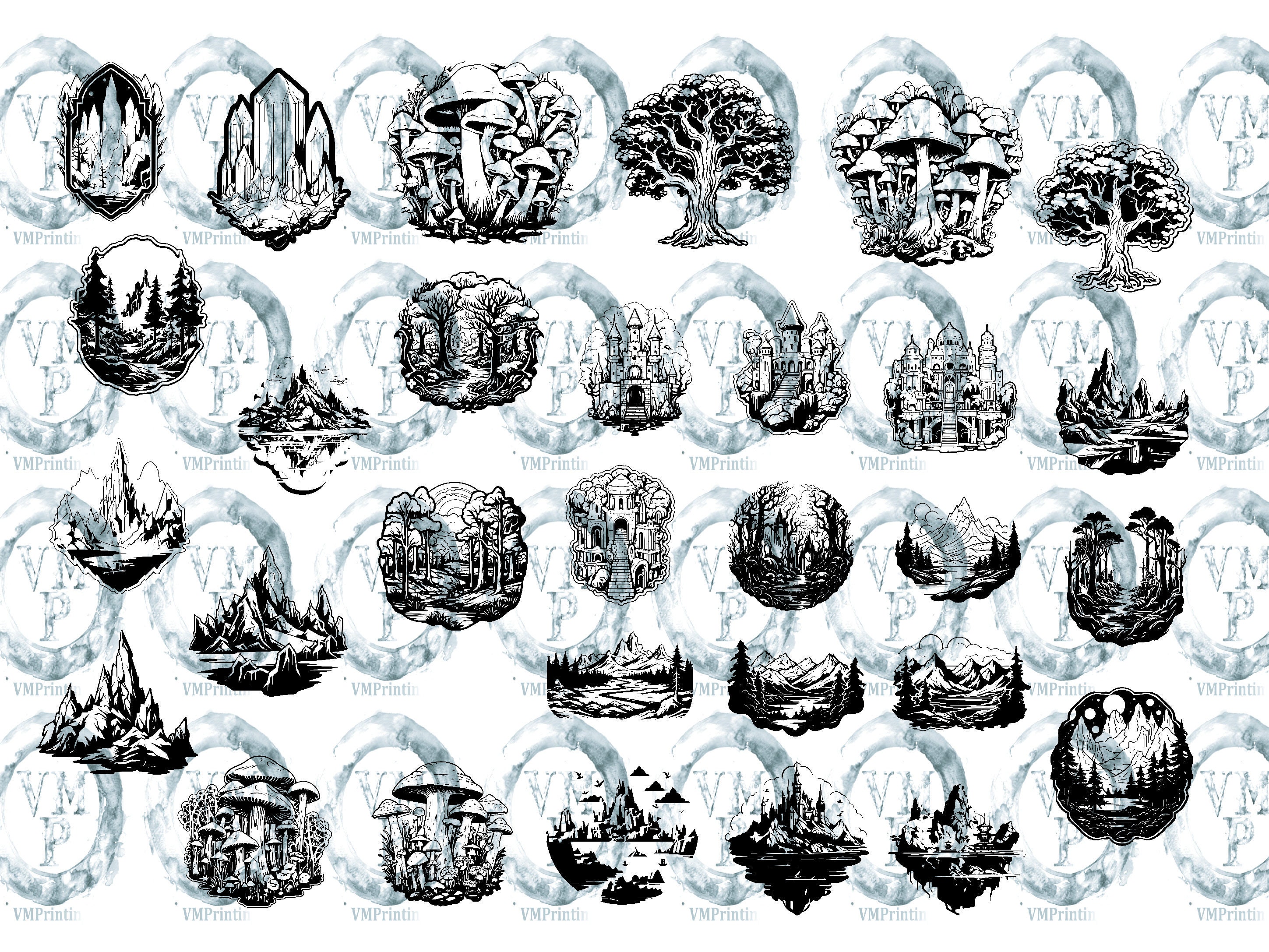 SVG & PNG Set of 228 Nature and Scenery Icons Bundle Mountains, Rivers ...