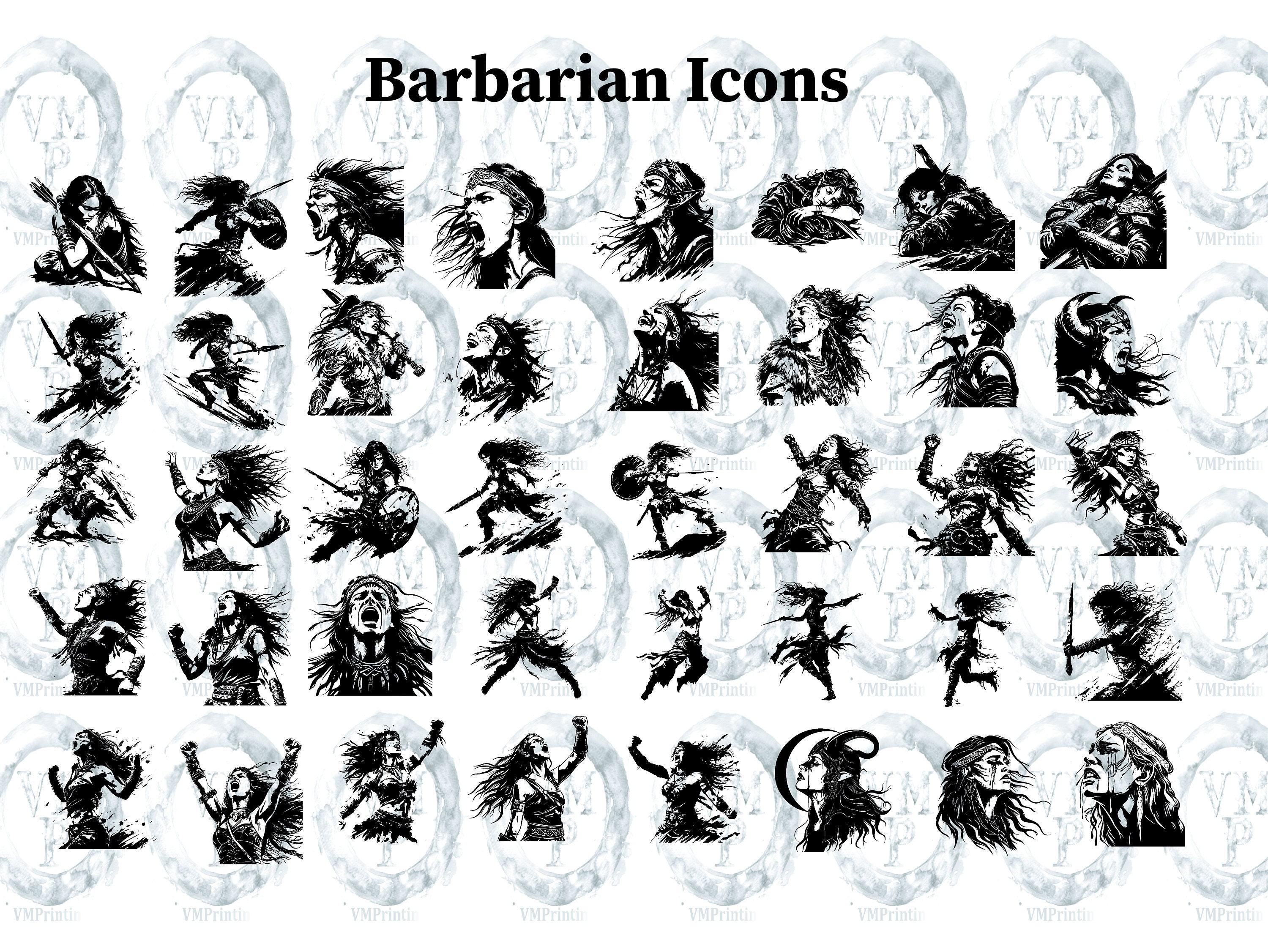 SVG & PNG Set of 240 Dnd Female Adventurer Icons Bundle Barbarian ...