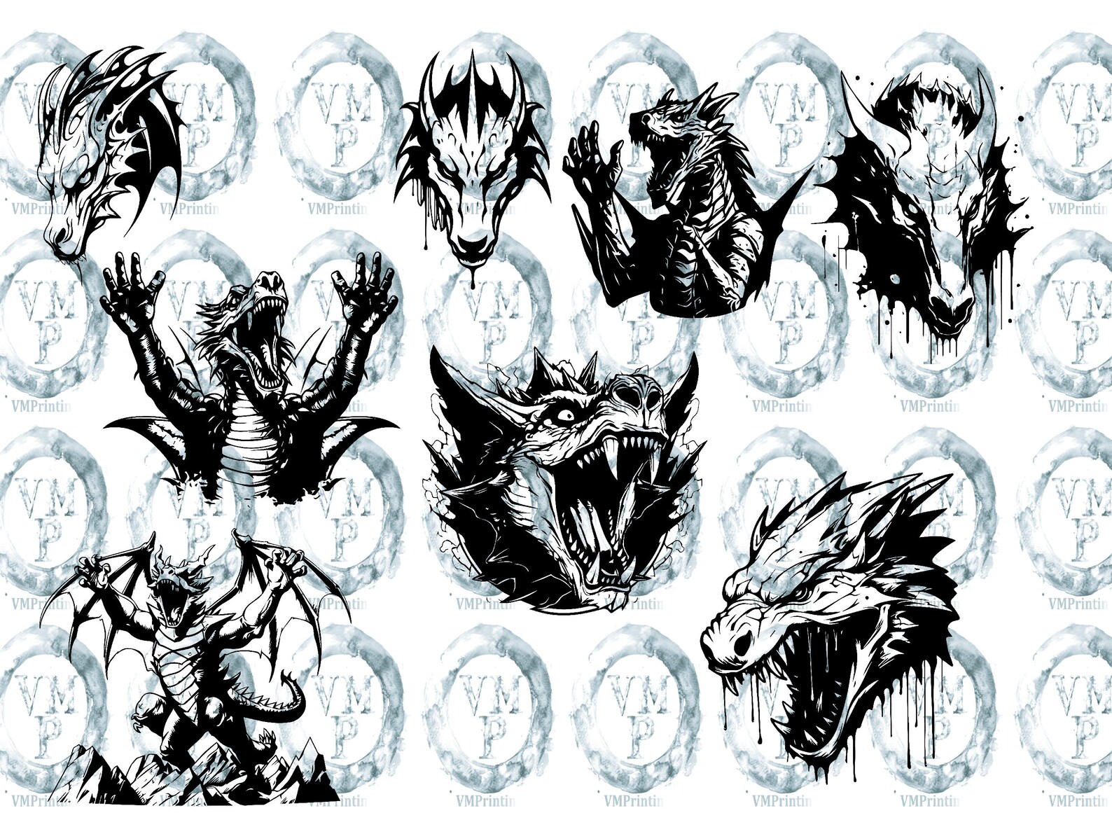 DXF, Eps, SVG & PNG Set of 40 Dungeons and Dragons Dragon Icons Bundle ...