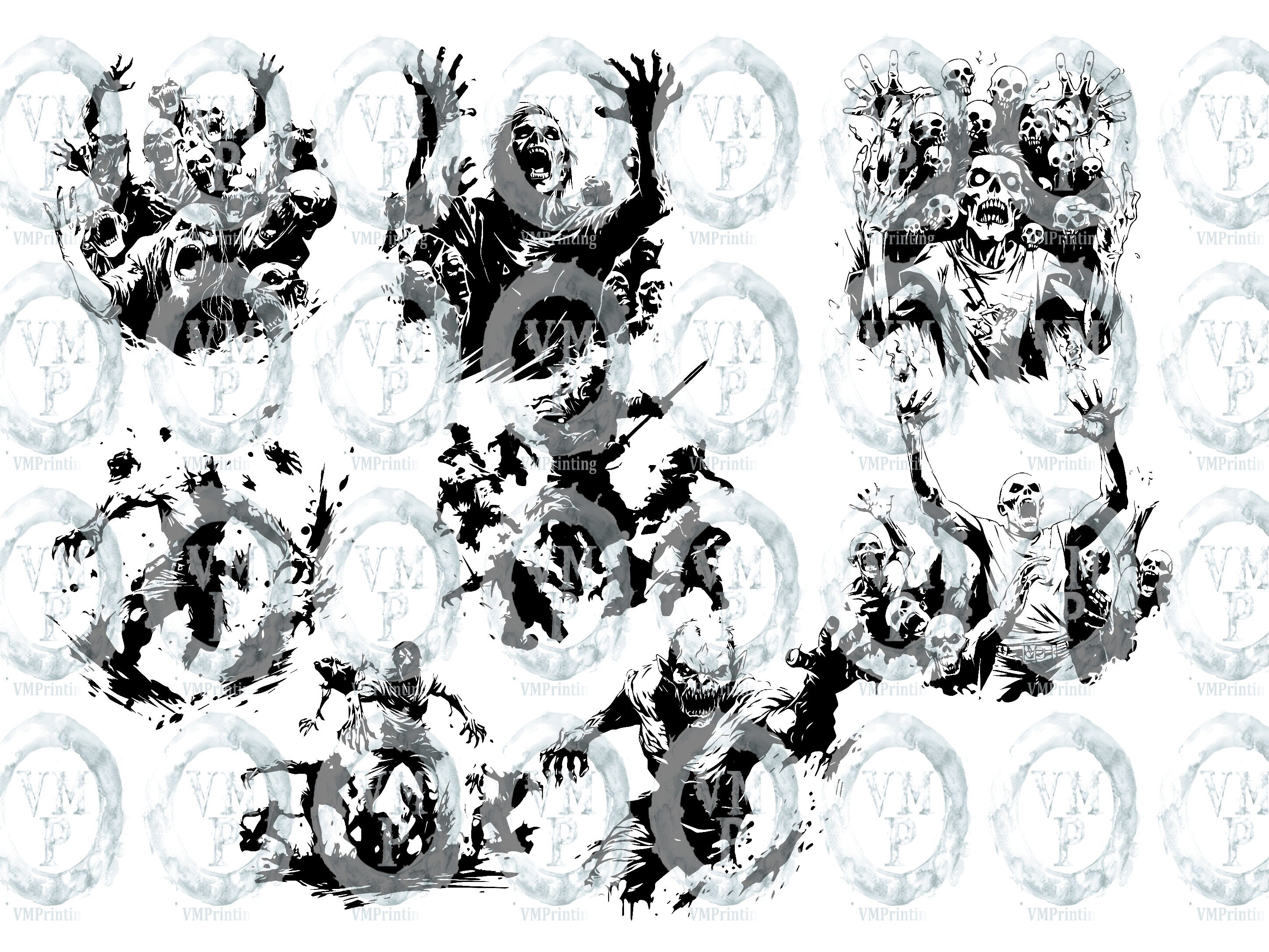 DXF, Eps, SVG & PNG Set of 40 Spooky, Horror, Creepy Zombie Icons ...