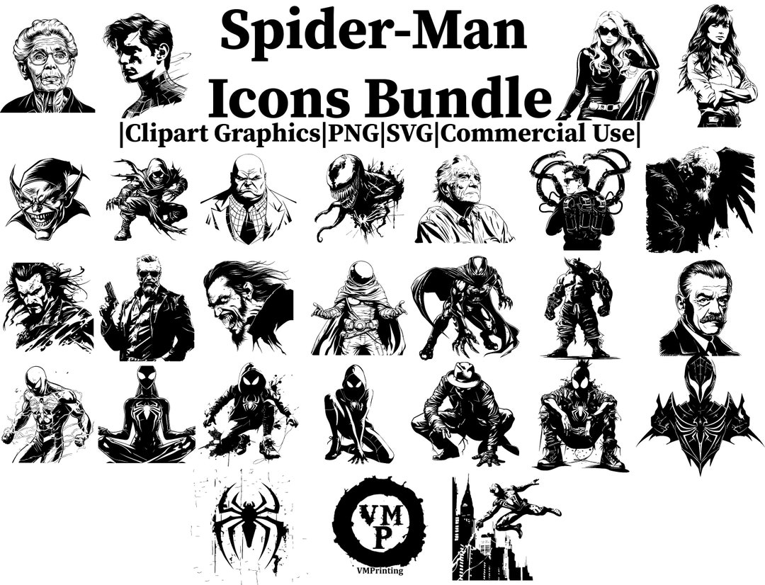 SVG & PNG - Set of 211 Spider-man Icons Bundle - Green Goblin, Vulture ...