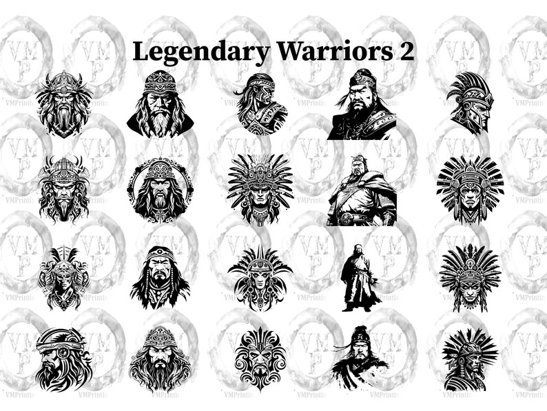 SVG & PNG Set of 155 Legendary Warrior Icons Bundle Alexander, Genghis ...