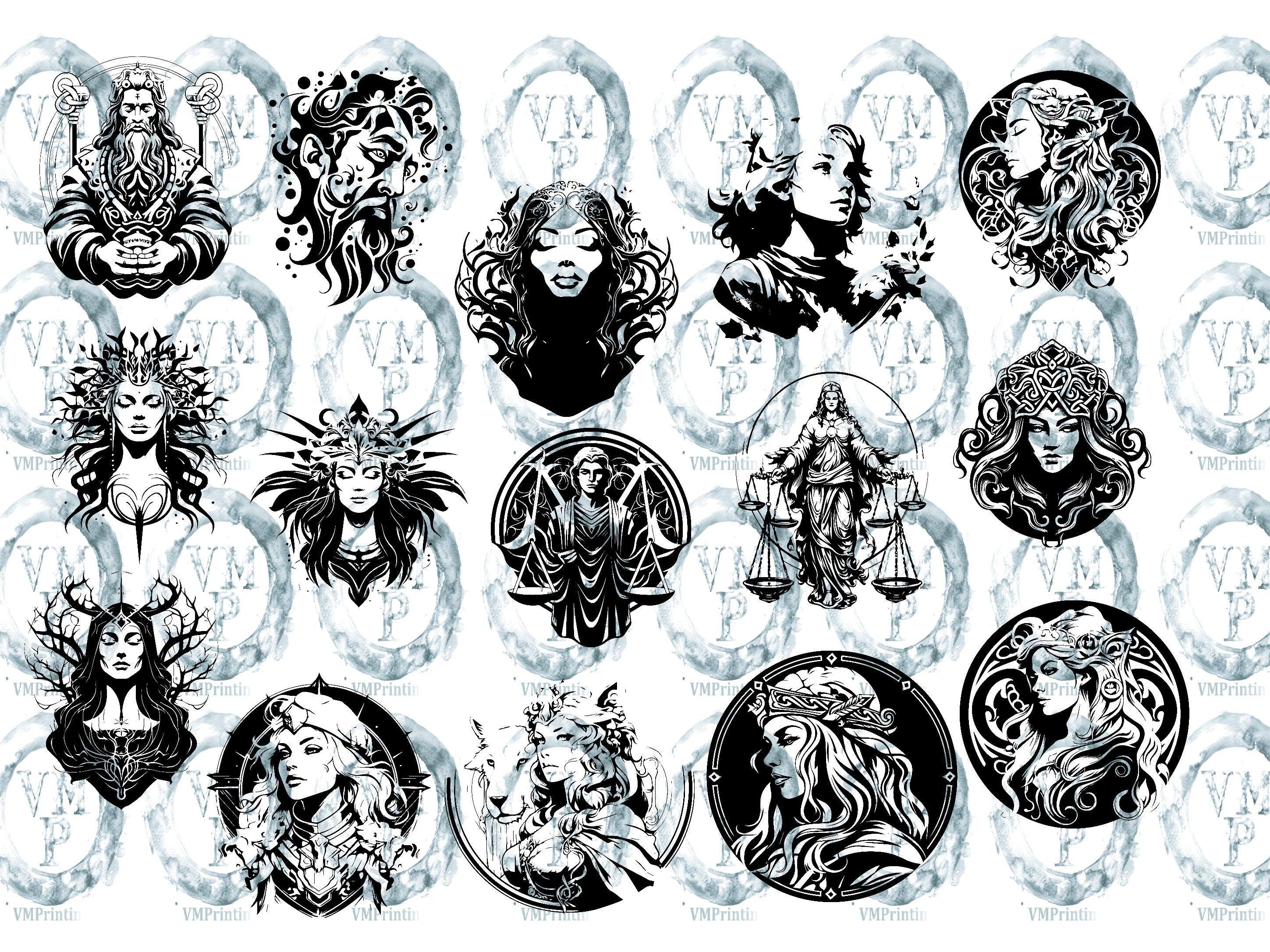 SVG & PNG Set of 109 Norse Gods Icons Bundle-viking Mythology-hel, Odin ...