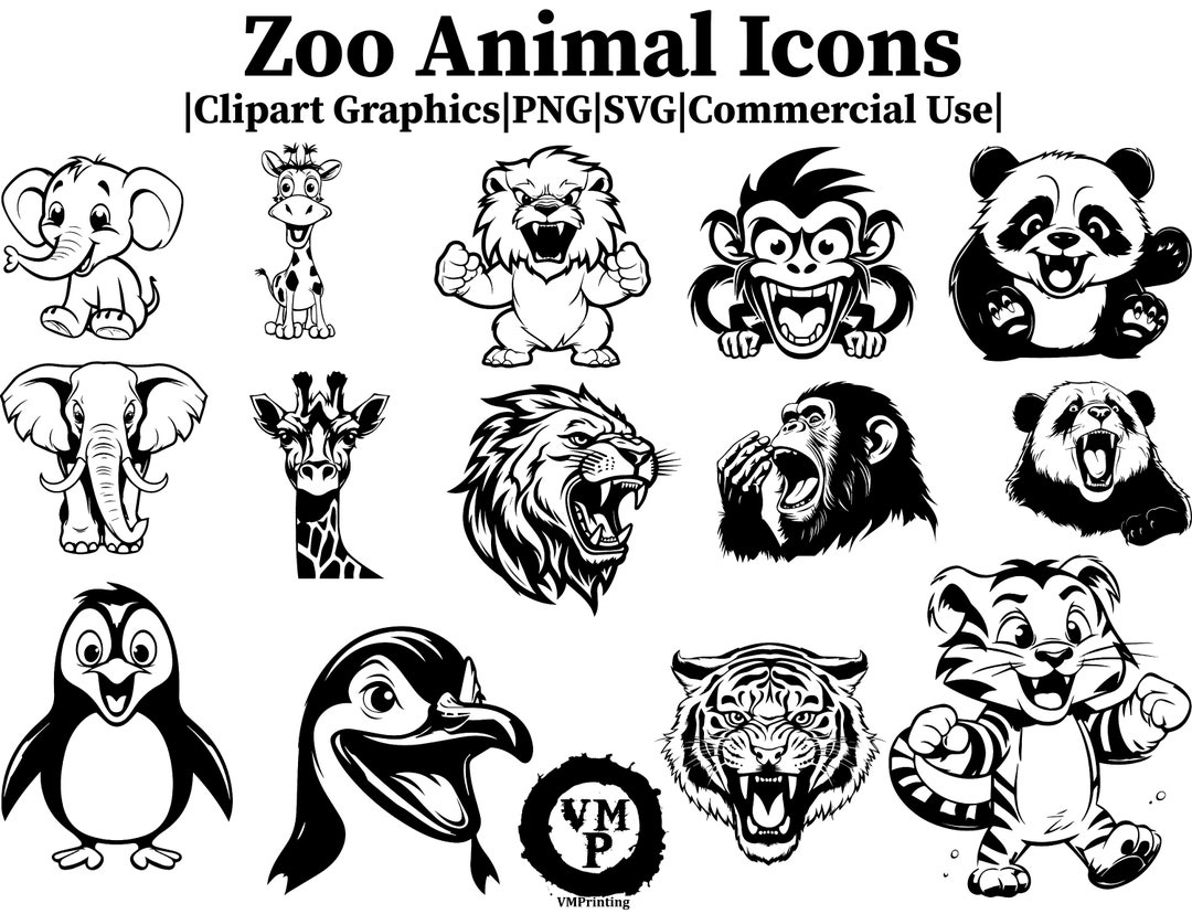 285 Zoo Animal Icons Bundle - Clipart, SVG, PNG - Lion, Tiger, Monkey ...