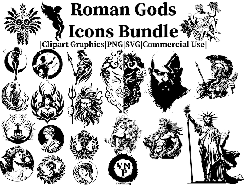 SVG & PNG - Set of 251 Roman Gods Icons Bundle-mythology-venus, Neptune ...