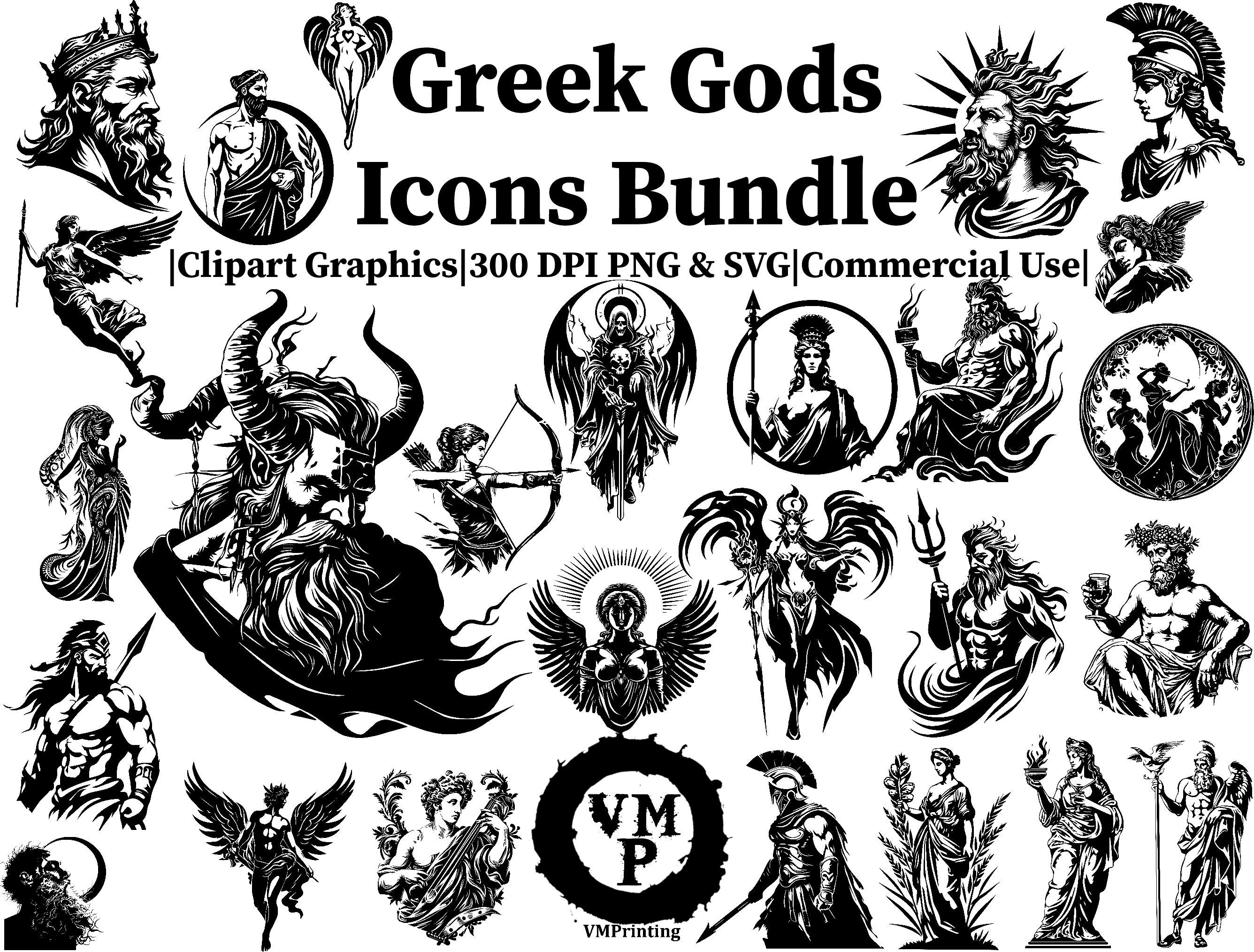 SVG & PNG Set of 131 Greek Gods Icons Bundle-greek Mythology-hades ...