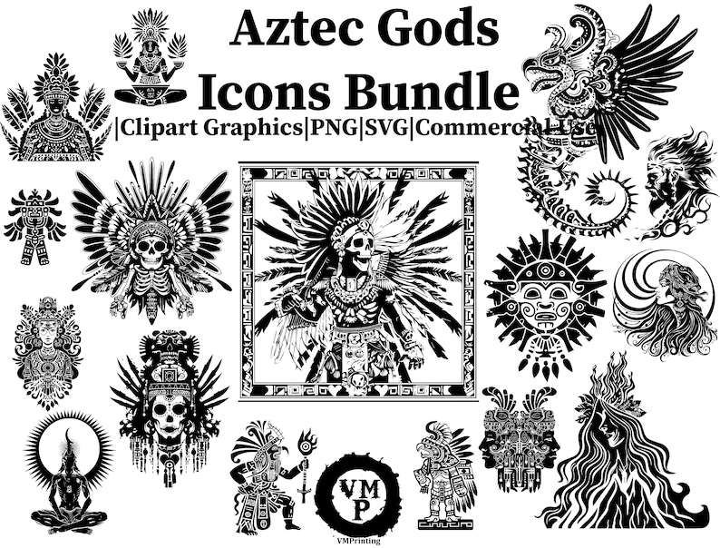 Aztec Gods Icon Bundle – SVG, PNG Clipart Graphics for Commercial Use ...