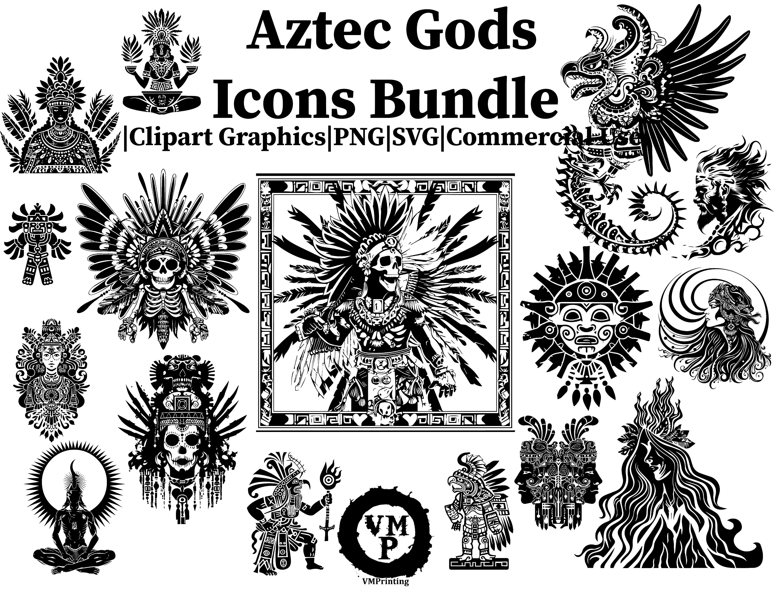 SVG & PNG Set of 240 Aztec Gods Icons Bundle-mythology-quetzalcoatl ...