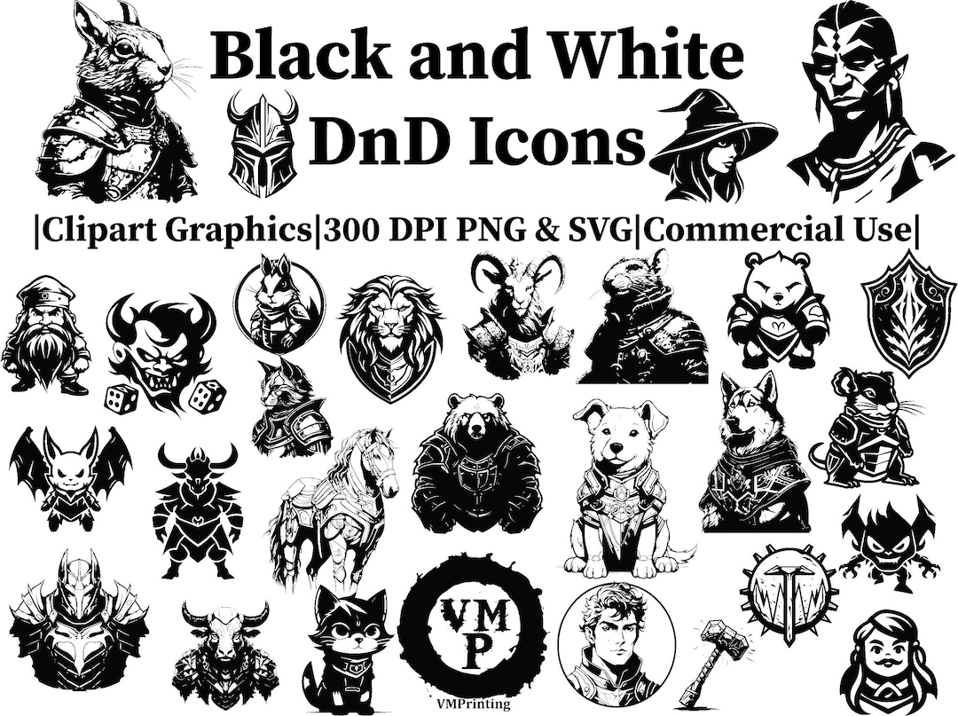 SVG & PNG - Set of 225 Black and White Dungeons and Dragons Icon Bundle ...