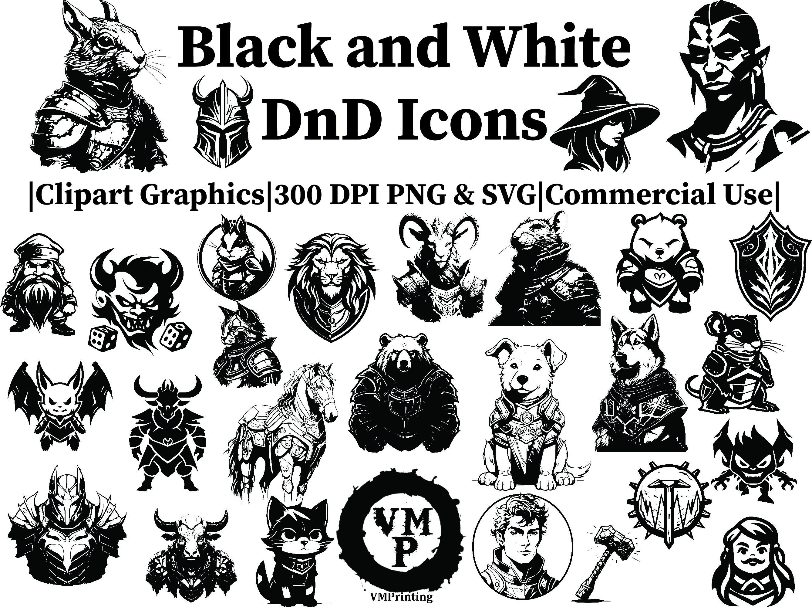 SVG & PNG Set of 225 Black and White Dungeons and Dragons Icon Bundle ...