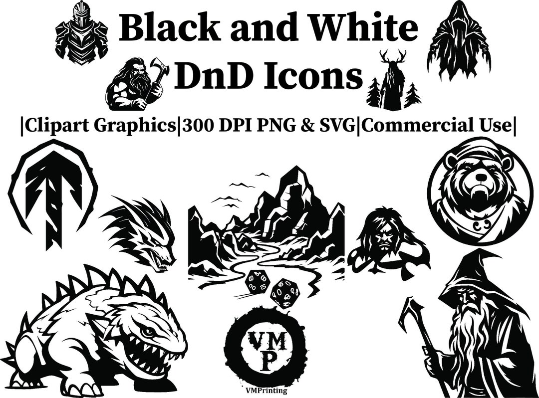 SVG & PNG -set of 160 Black and White Dungeons and Dragons Icon Bundle ...