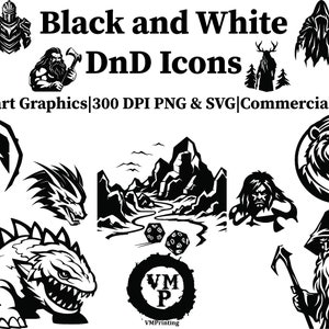 SVG & PNG -set of 160 Black and White Dungeons and Dragons Icon Bundle ...