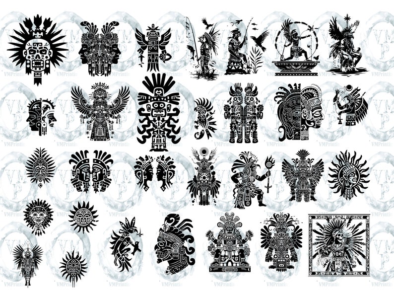 Aztec Gods Icon Bundle – SVG, PNG Clipart Graphics for Commercial Use ...