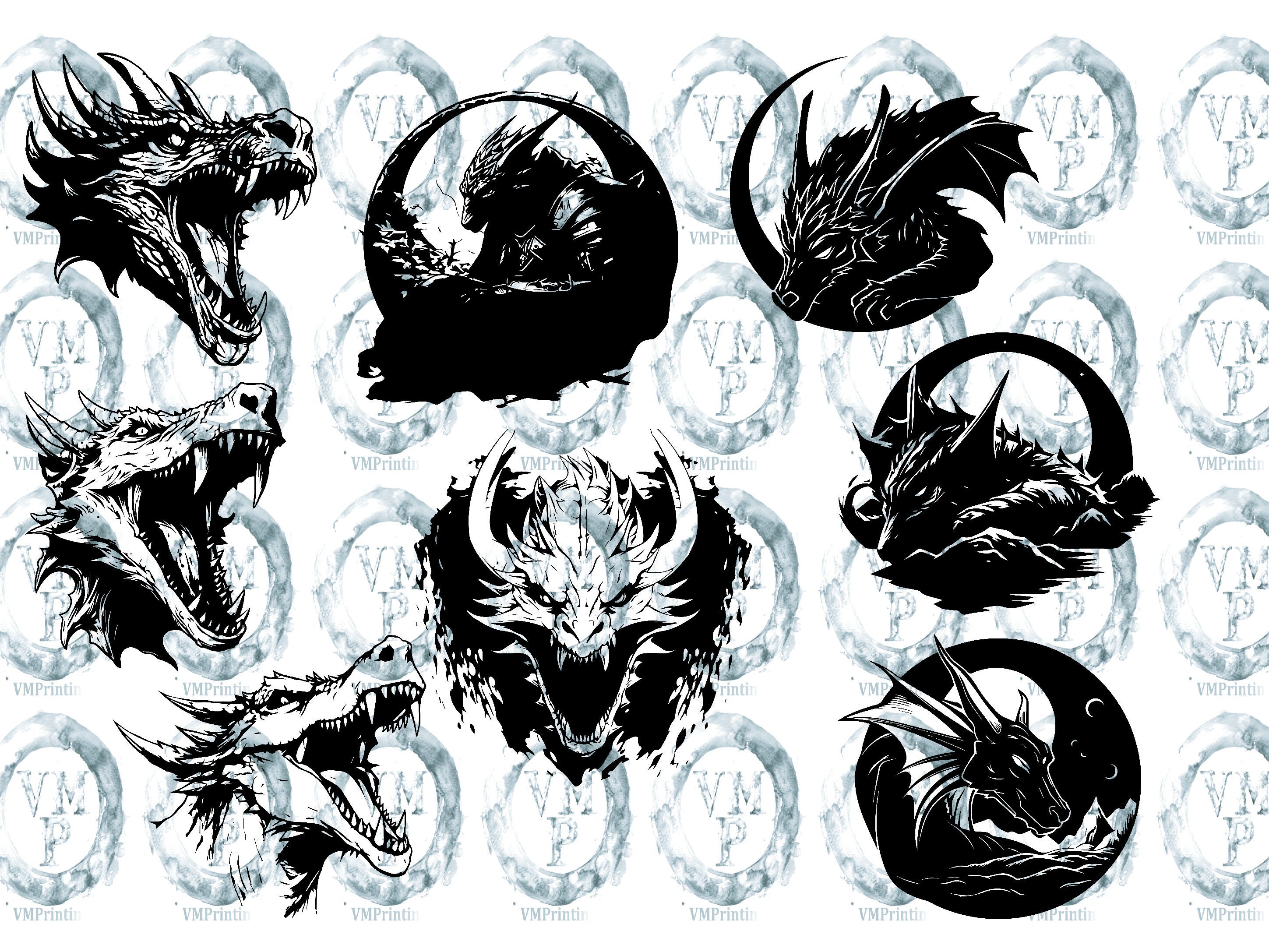DXF, Eps, SVG & PNG Set of 40 Dungeons and Dragons Dragon Icons Bundle ...