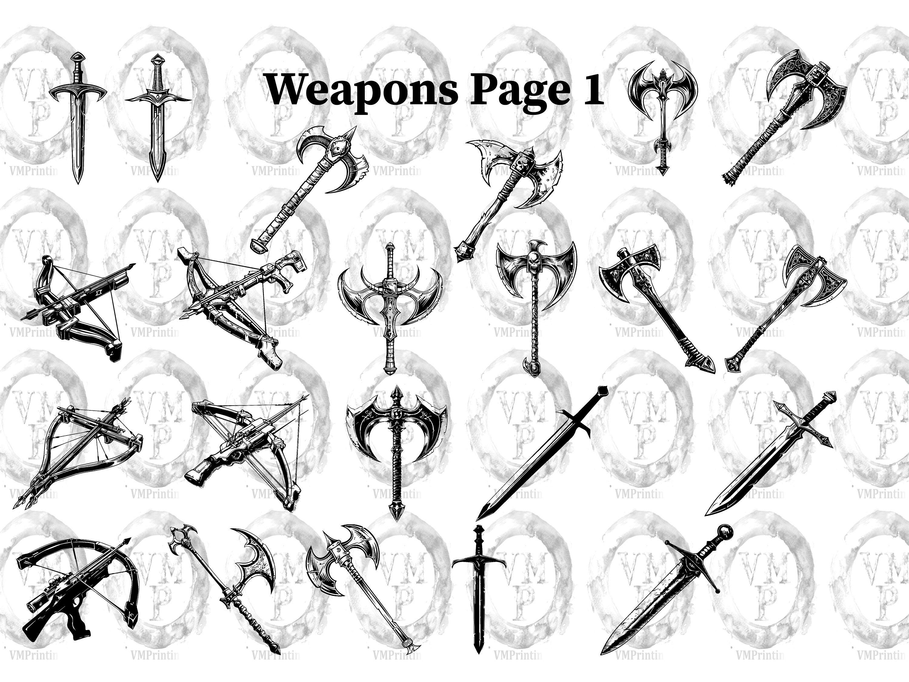 SVG & PNG Set of 173 Dungeons and Dragons Weapons Icons Bundle Swords ...
