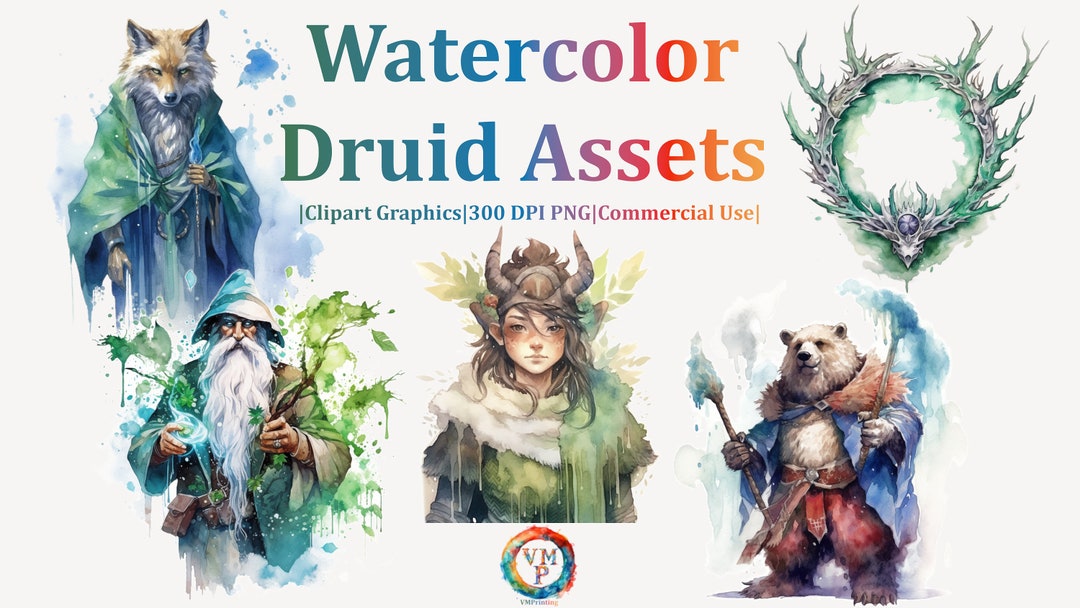 Set of 50 Watercolor Druid Assets Clipart Bundle 300 DPI PNG Earth ...
