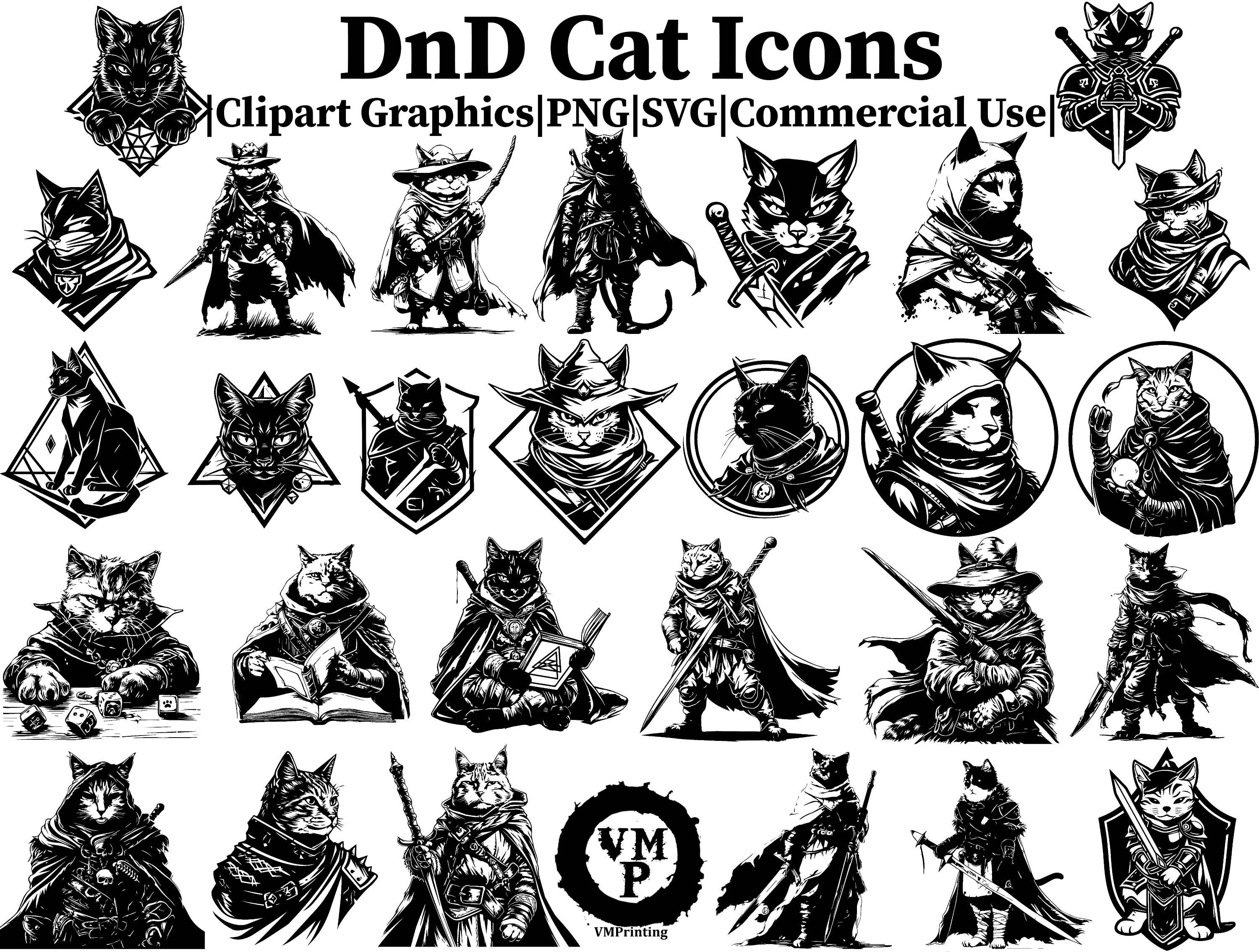 SVG & PNG Set of 168 Dungeons and Dragons Cat Icons Bundle Knights ...