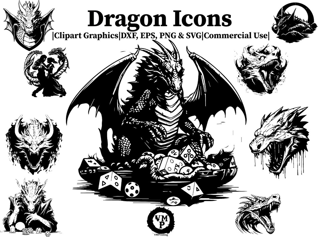 DXF, Eps, SVG & PNG - Set of 40 Dungeons and Dragons Dragon Icons ...