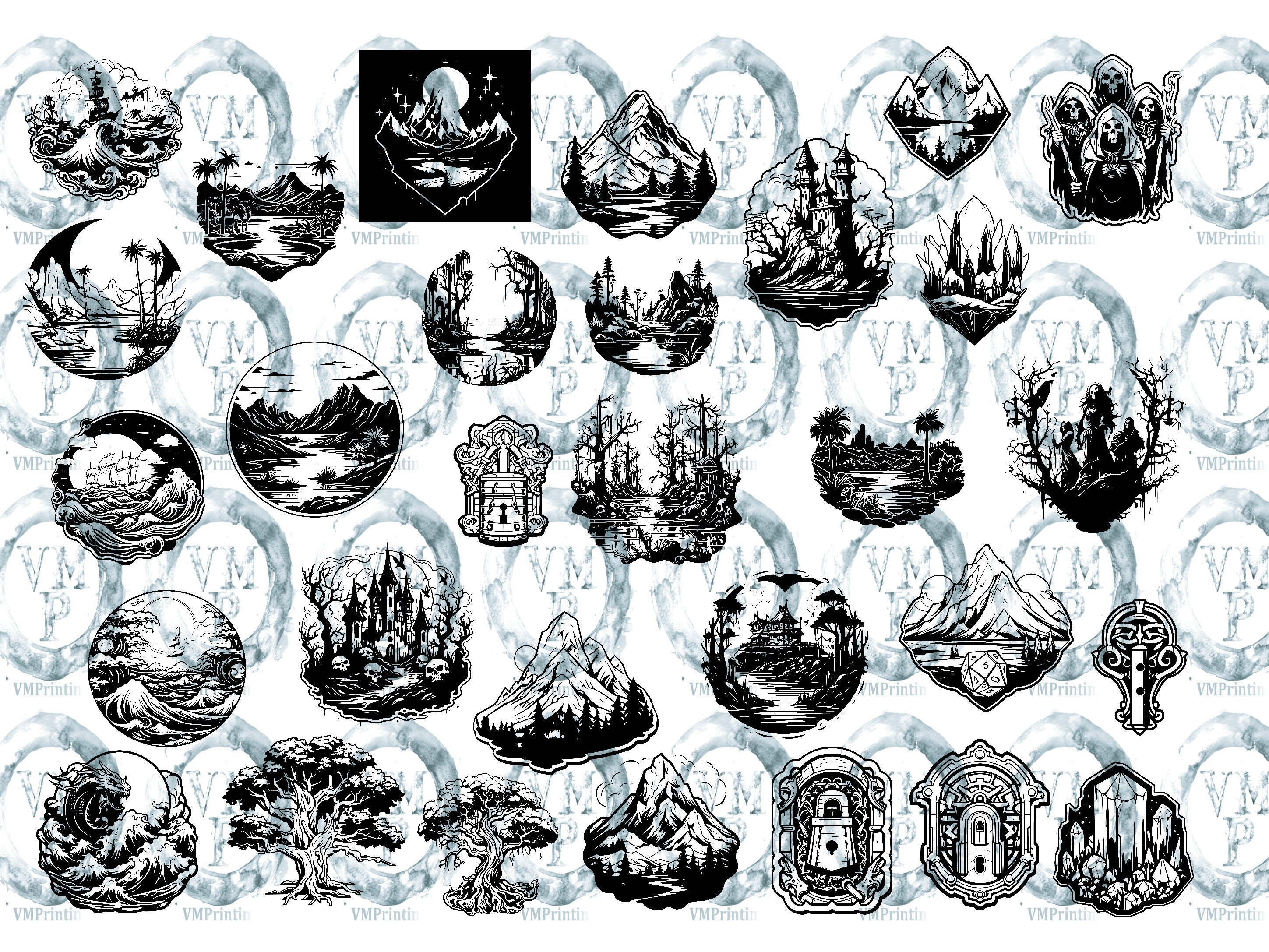 SVG & PNG - Set of 228 Nature and Scenery Icons Bundle - Mountains ...