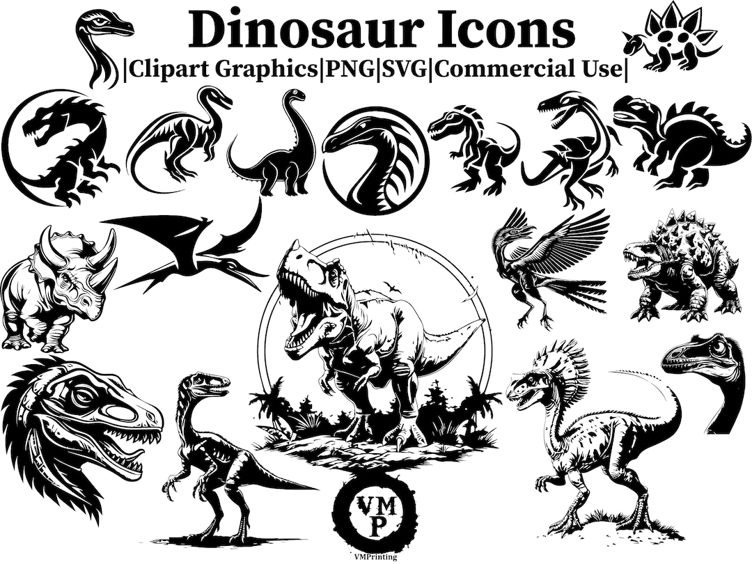 SVG & PNG - Set of 240 Ancient Dinosaur Icons Bundle - T-rex ...