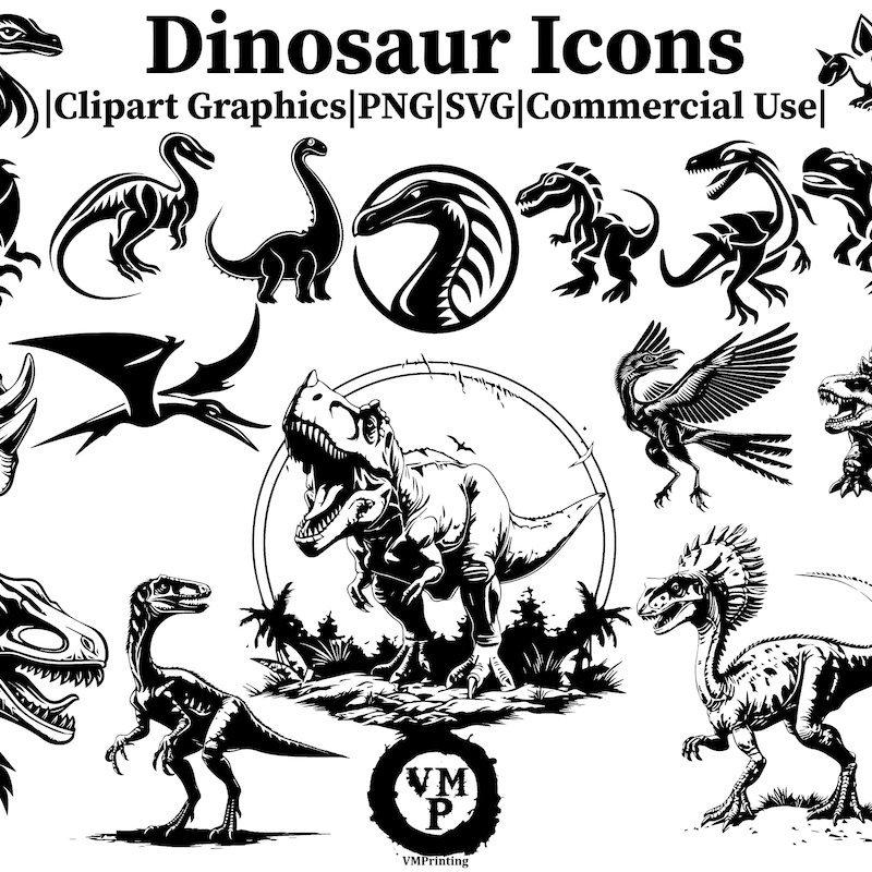 Dinosaur Clipart Black and White - Etsy