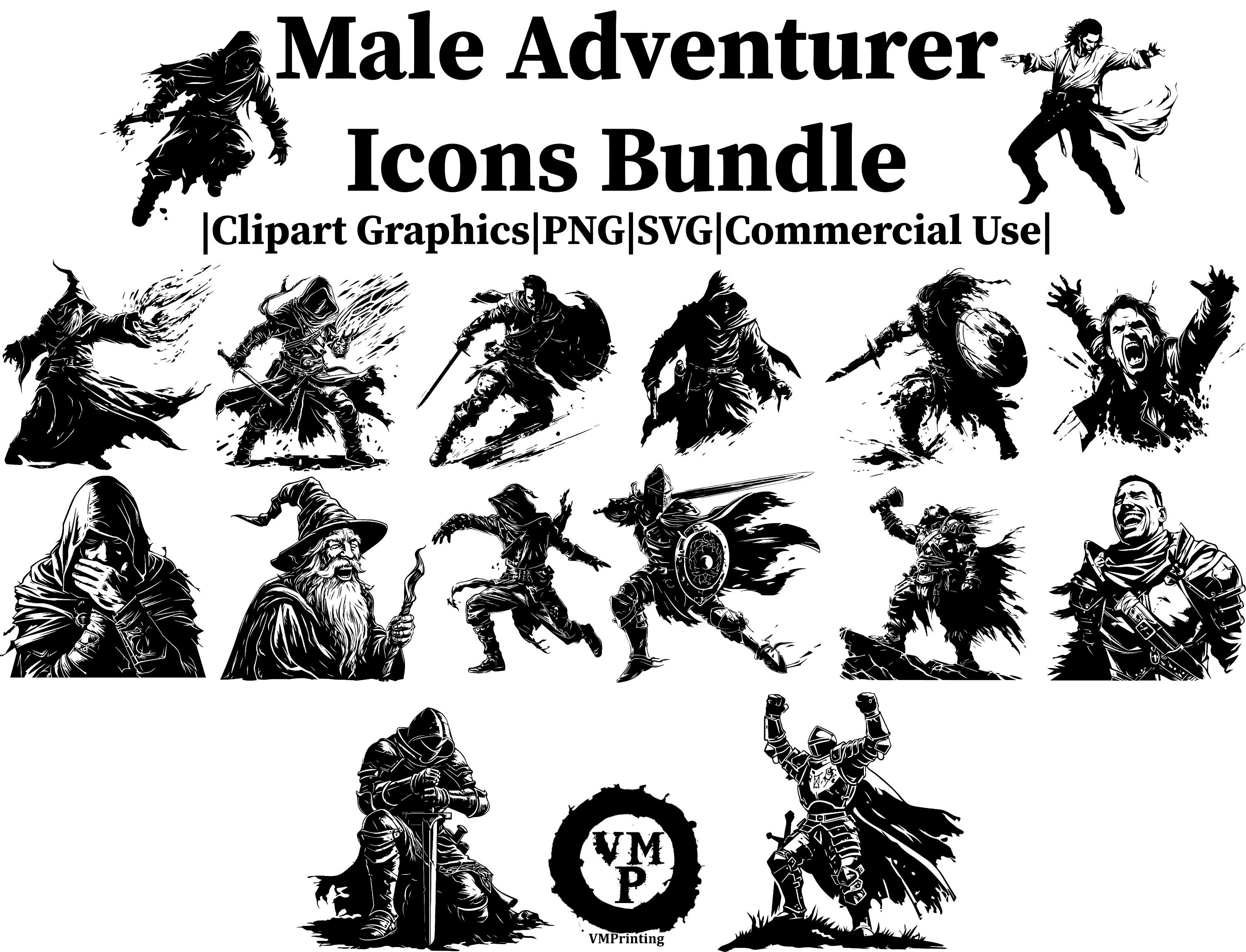 SVG & PNG Set of 240 Dnd Male Adventurer Icons Bundle Barbarian ...