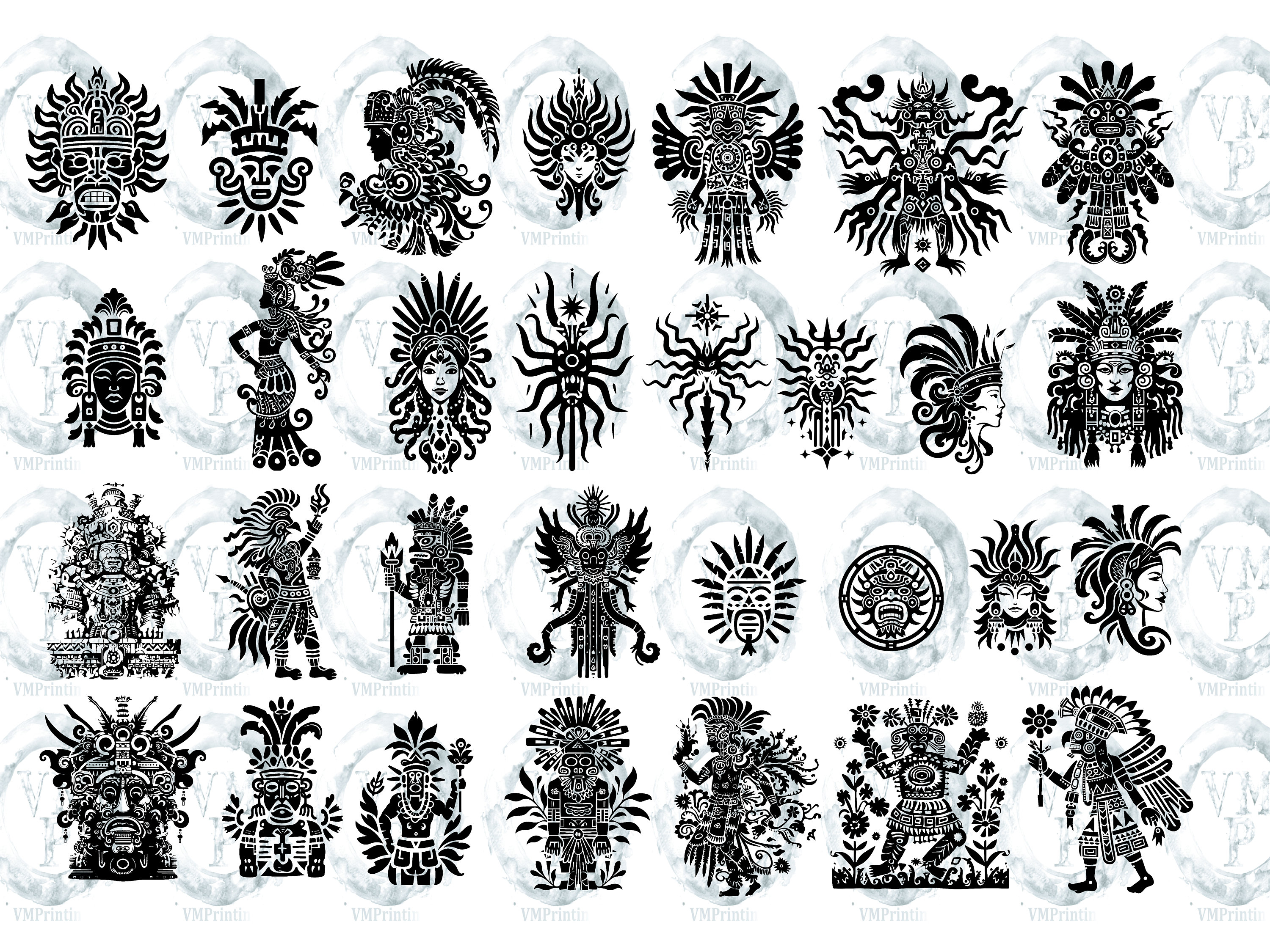 SVG & PNG Set of 240 Aztec Gods Icons Bundle-mythology-quetzalcoatl ...