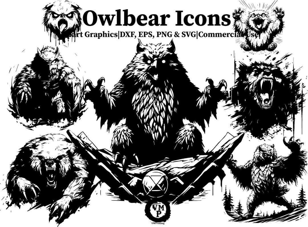 DXF, Eps, SVG & PNG - Set of 40 Dungeons and Dragons Owlbear Icons ...