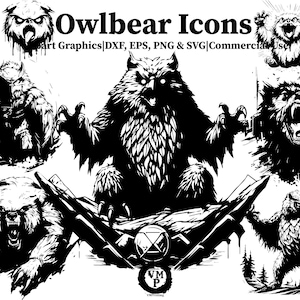 DXF, Eps, SVG & PNG - Set of 40 Dungeons and Dragons Owlbear Icons ...