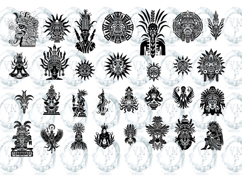 Aztec Gods Icon Bundle – SVG, PNG Clipart Graphics for Commercial Use ...