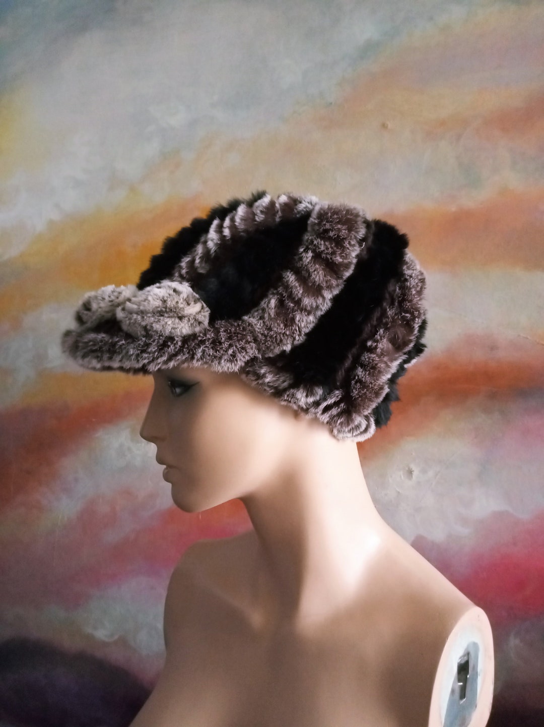 Real Rabbit Fur Hat, Peak Hat for Ladies, Rabbit Fur Headgear, Knitted ...