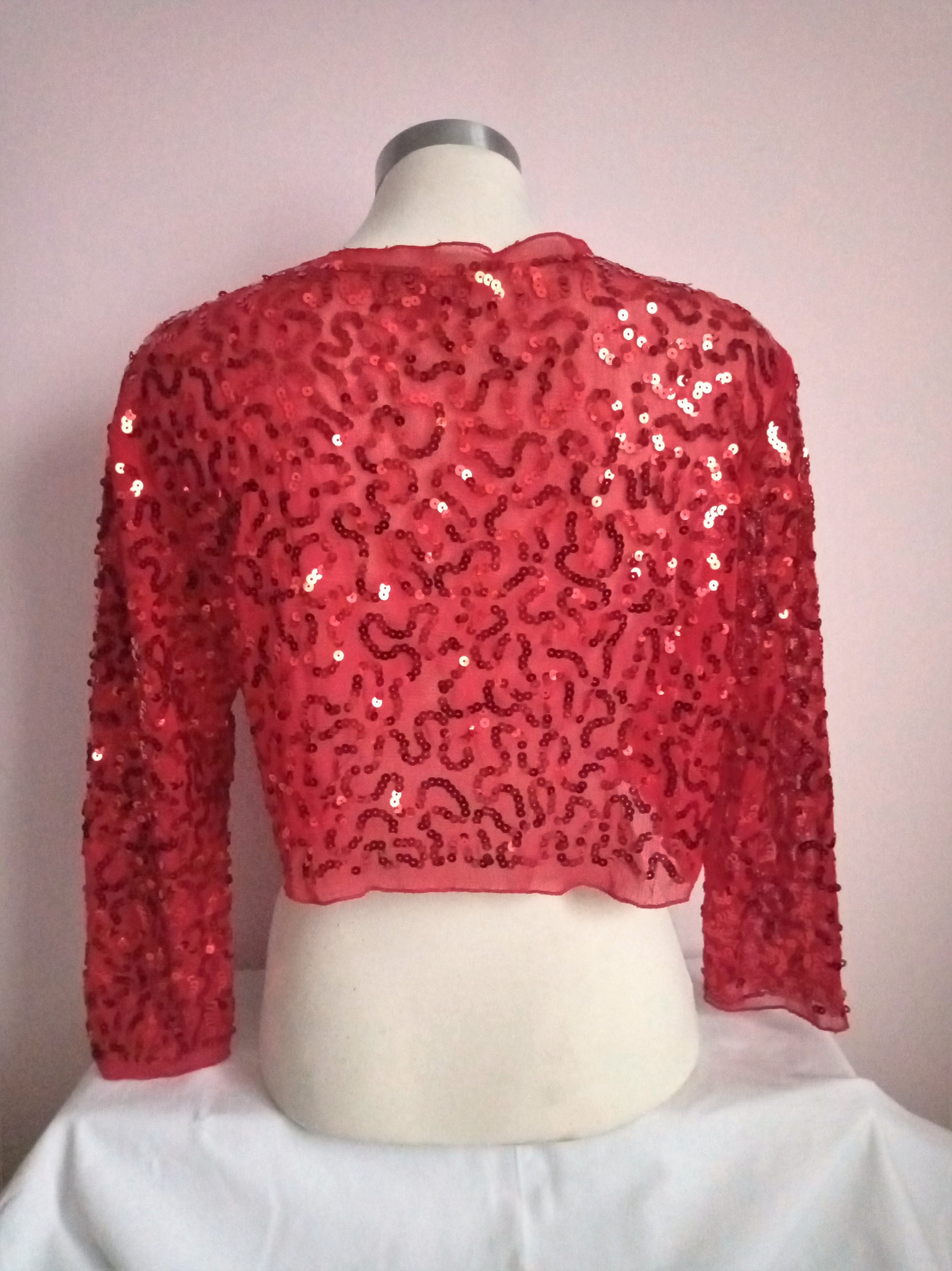 Red Sequin Bolero Shrug, Sequin Blouse, Evening Cape, Sequin Top ...