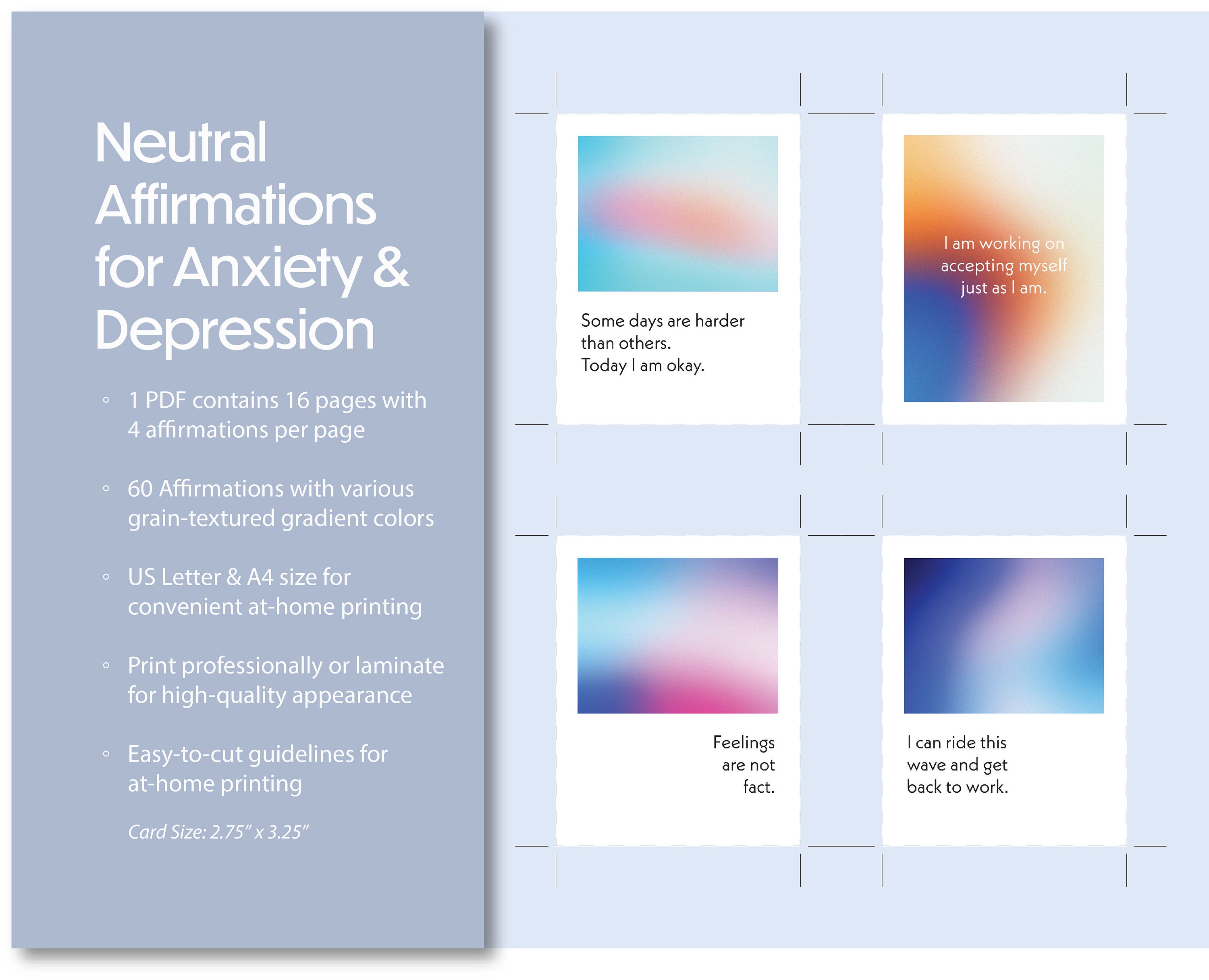 Set of 60 Printable Affirmation Cards for Anxiety Relief Digital ...