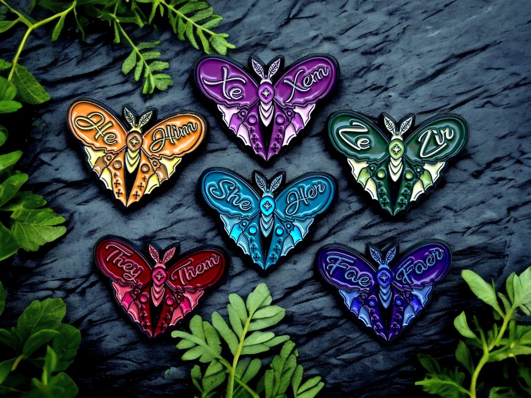 Pronoun Pin LGTBQ Pin Enamel Pin Butterfly and Moth Pin - Etsy