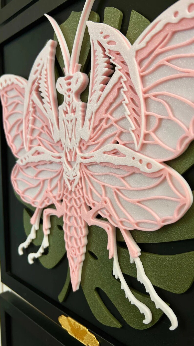 Praying Mantis Orchid Hand Drawn & 3D Printed, 28 X 28 Cm Framed ...