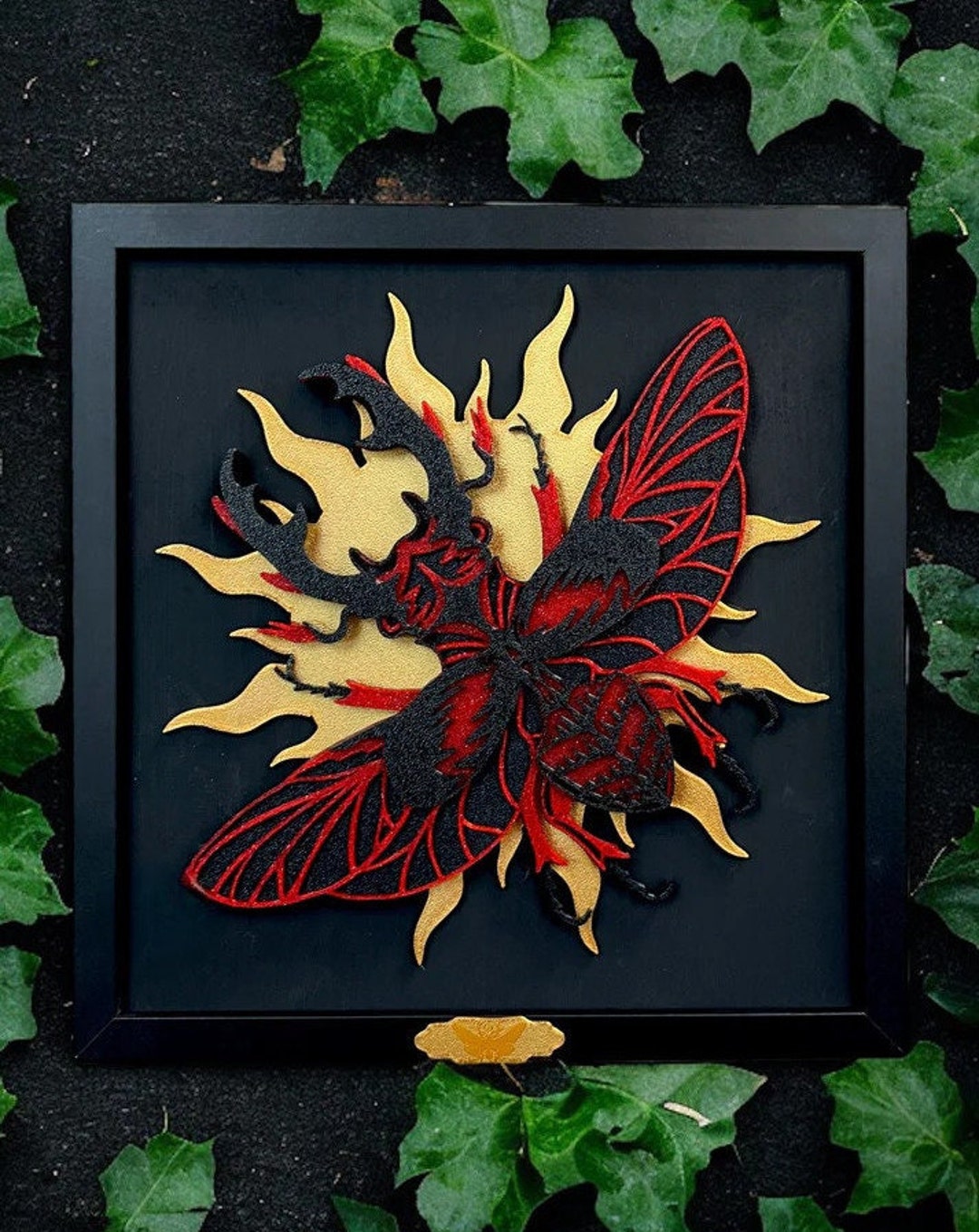 Stag Beetle Ruby Hand Drawn & 3D Printed, 28 X 28 Cm Framed, Handmade ...