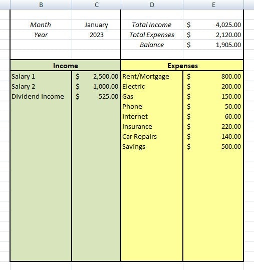 Simple Income & Expenses Excel List easy to Use, Multiple Currency ...