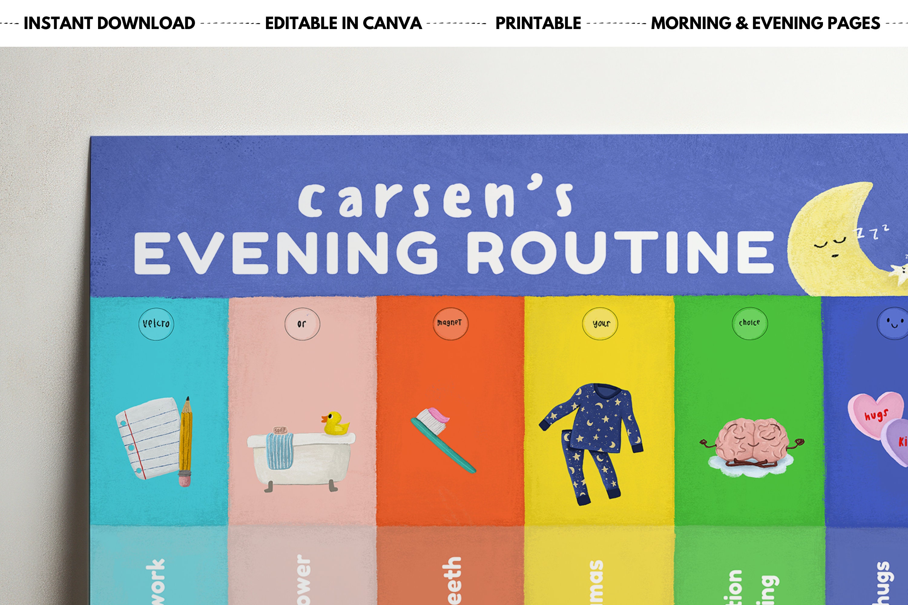 Editable Kids Routine Chart, Hand Drawn Morning & Evening Planner ...