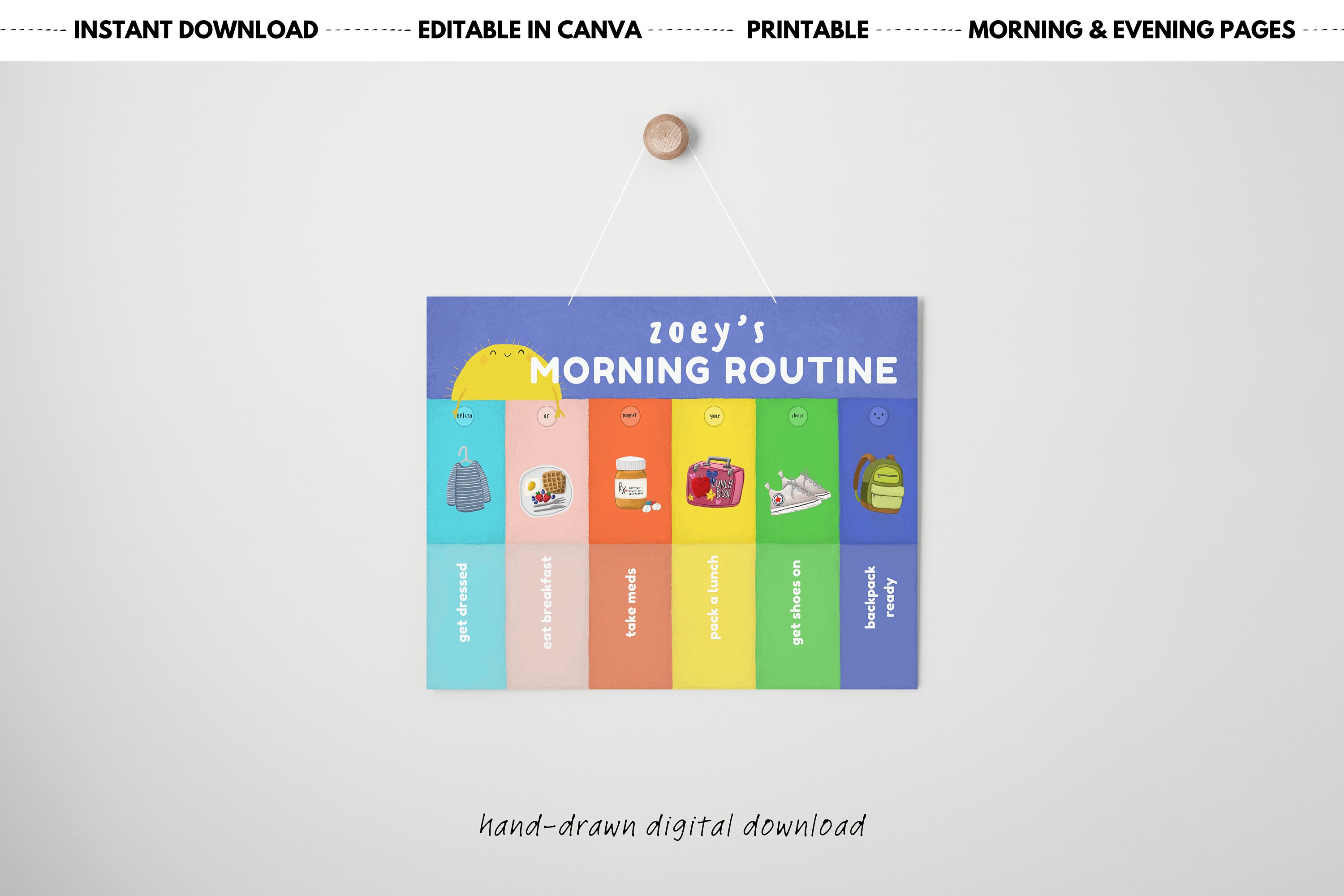 Editable Kids Routine Chart, Hand Drawn Morning & Evening Planner ...