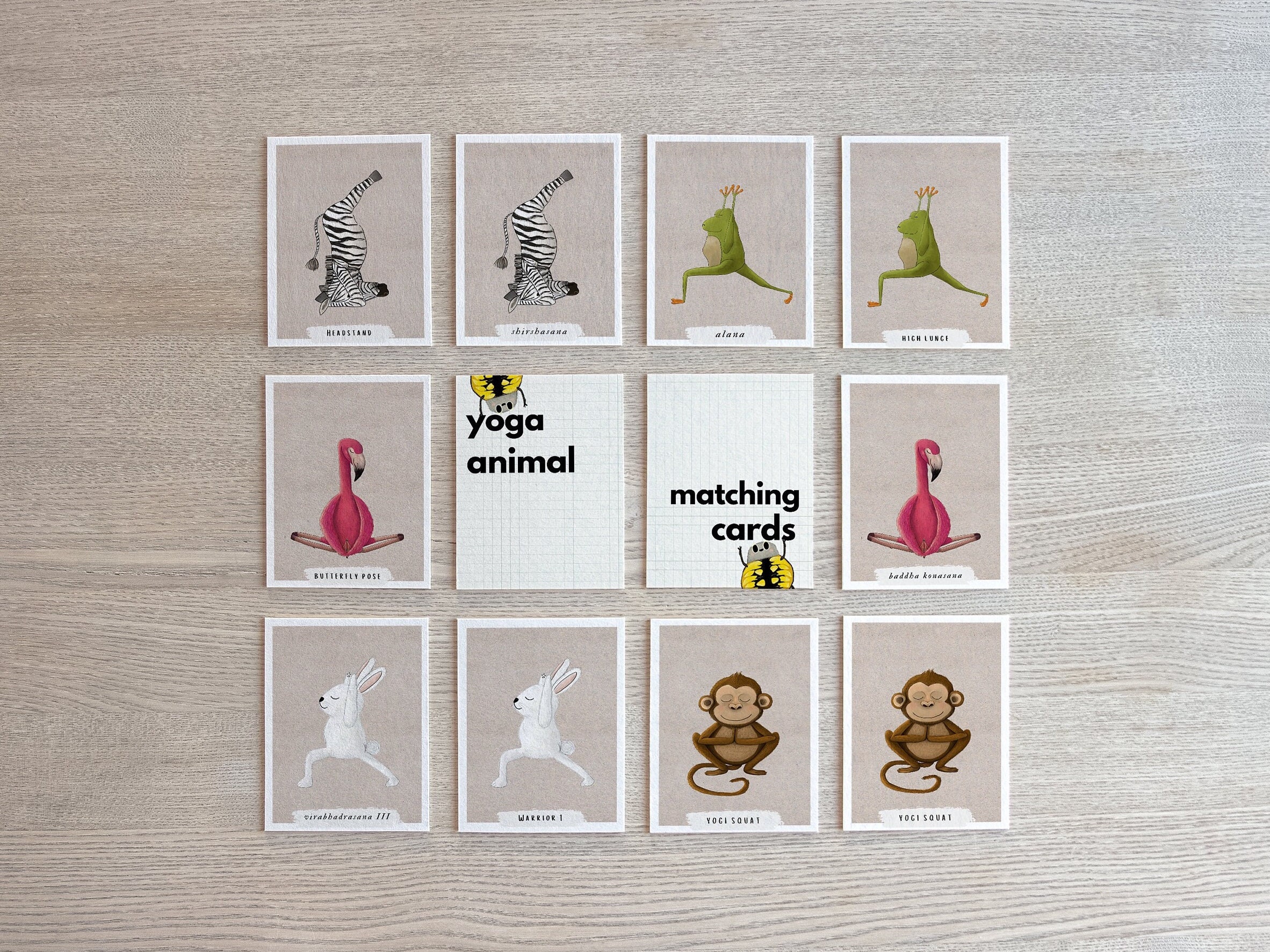 Yoga Poses Matching Cards: Animal Illustrations (digital Download) - Etsy
