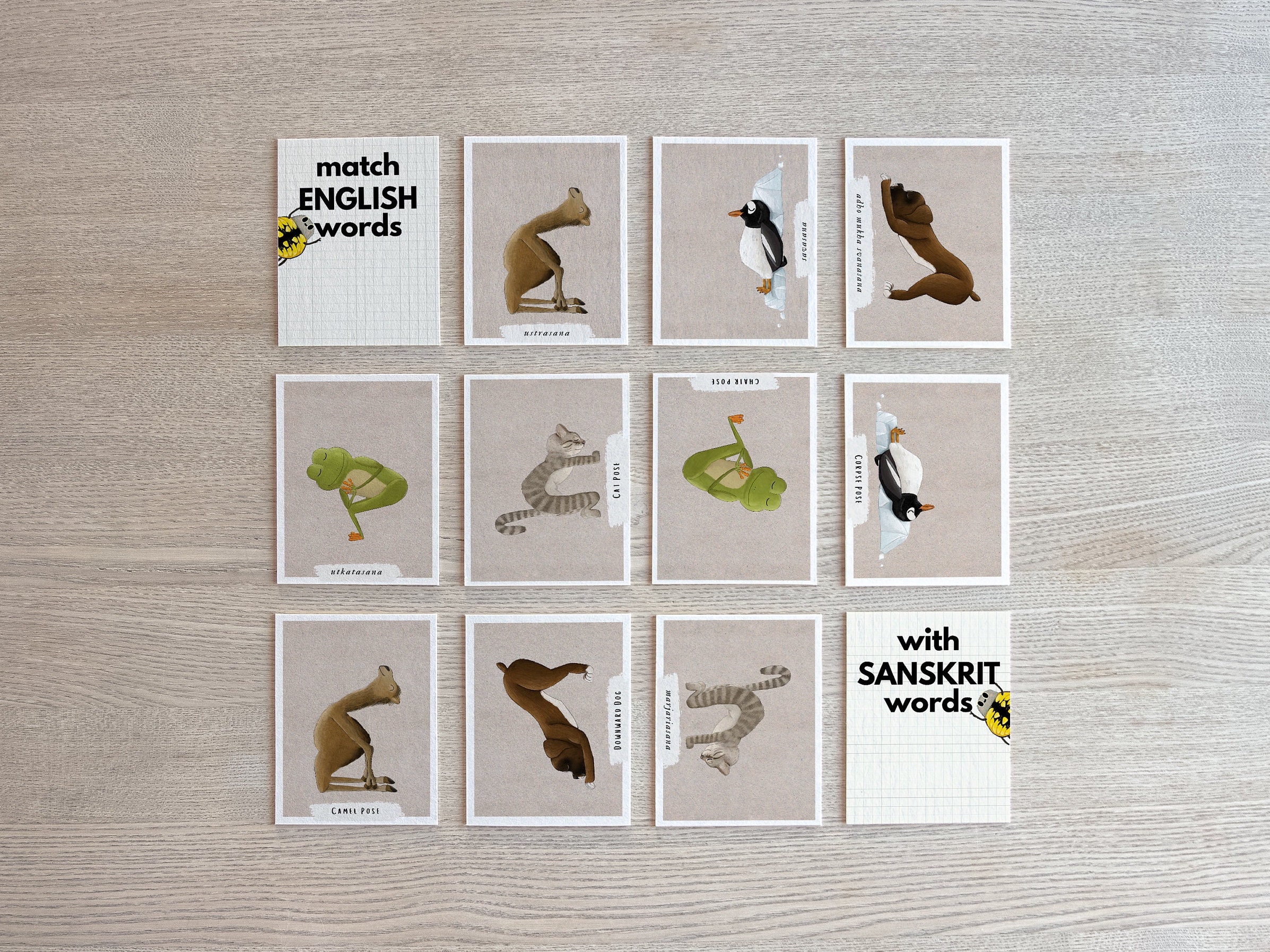 Yoga Poses Matching Cards | Animal Illustrations | Kids Learning ...