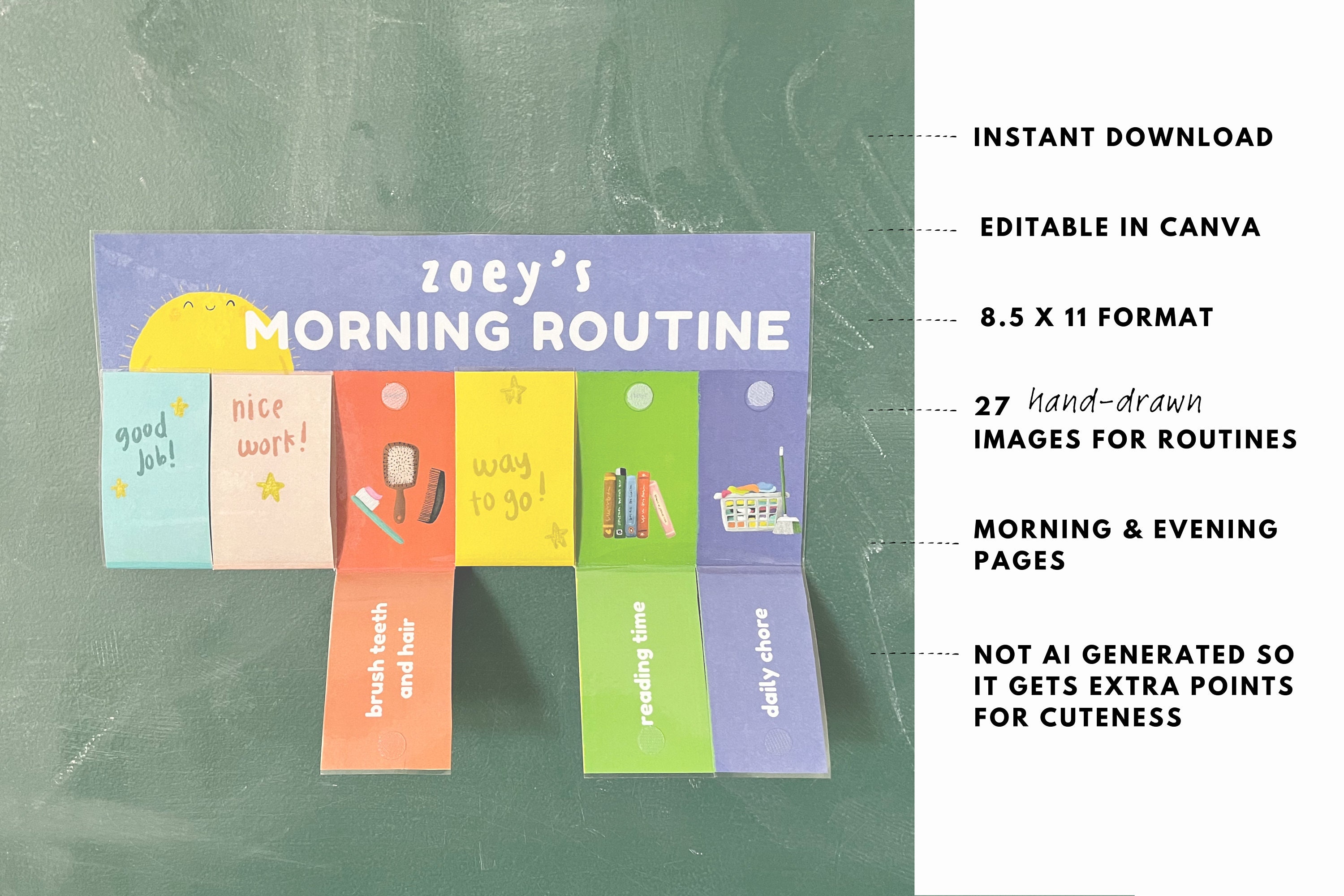 Editable Kids Routine Chart, Hand Drawn Morning & Evening Planner ...