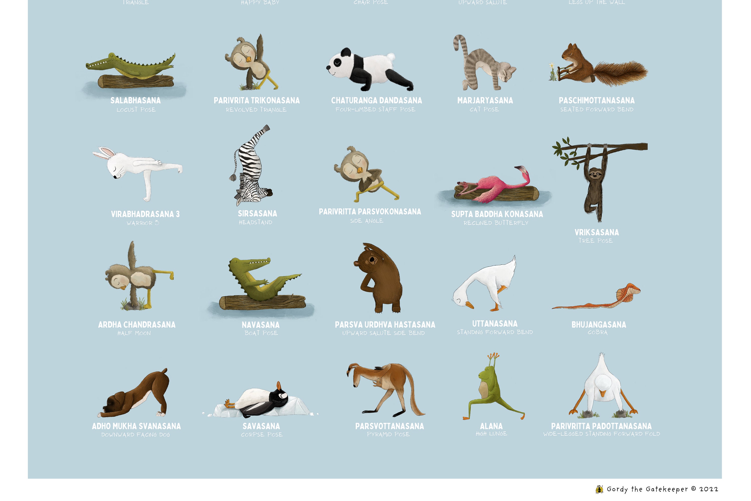 Yoga Poses Poster,yoga Animals Illustration,digital Card Download,pose ...