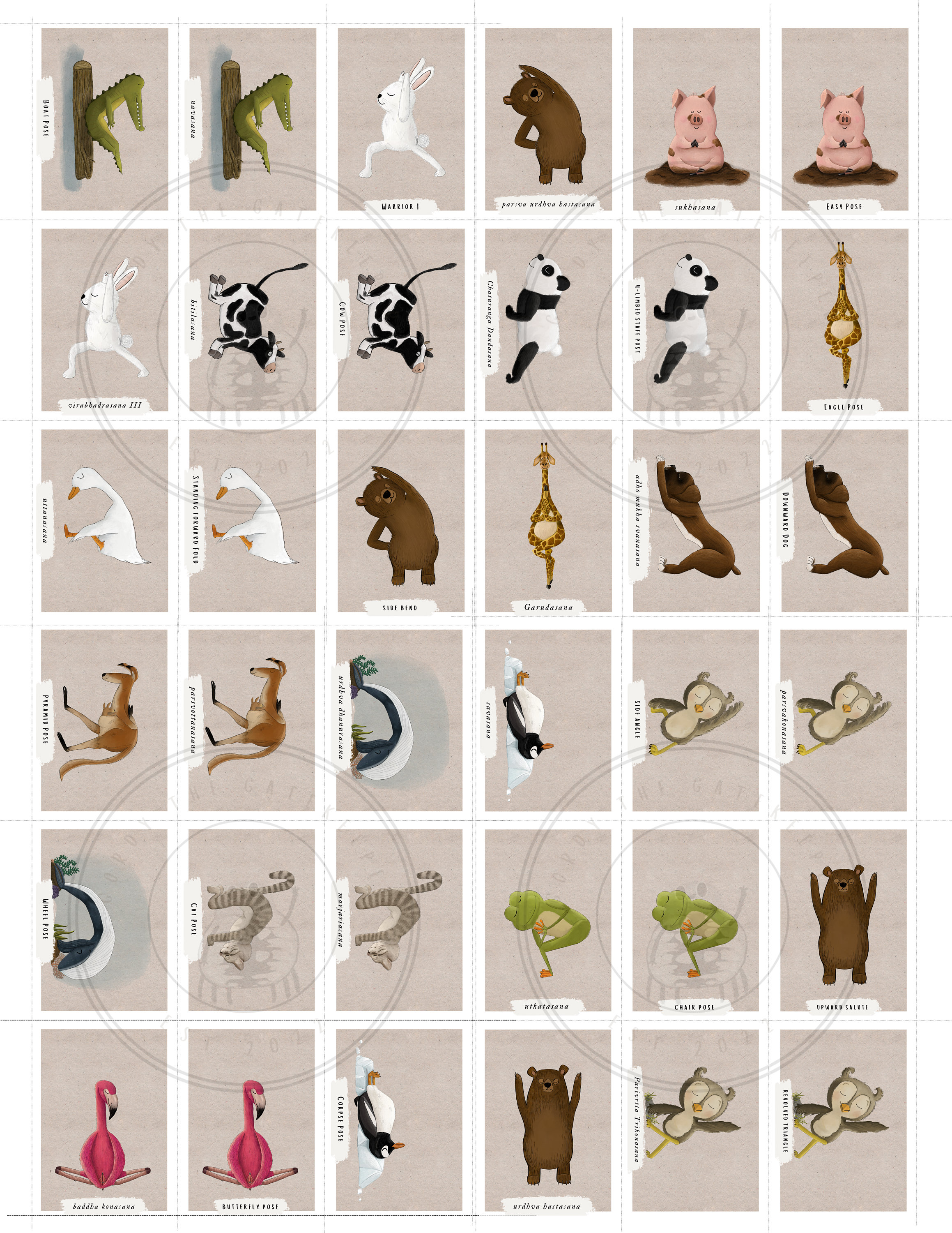 Yoga Poses Matching Cards: Animal Illustrations (digital Download) - Etsy
